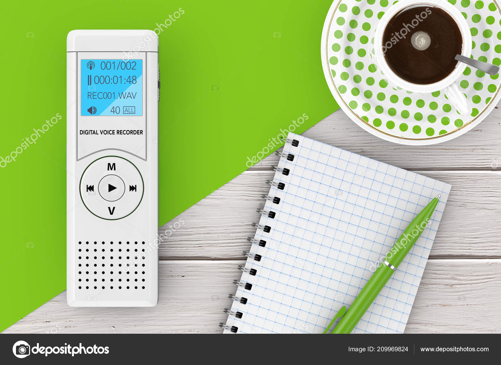 Journalist Digital Voice Recorder Dictaphone Blank Note Pad Pen Cup ...