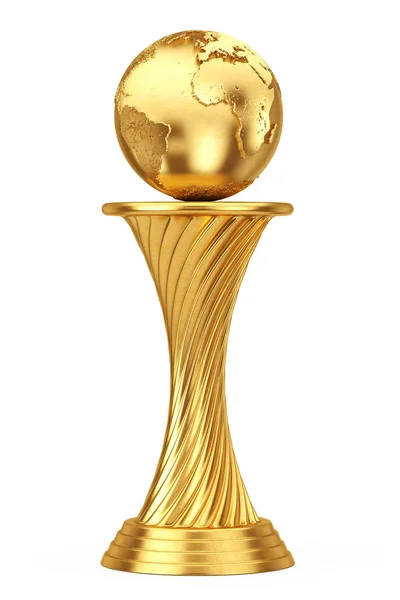 Golden Award Trophy Golden Earth Globe White Background Rendering Stock ...