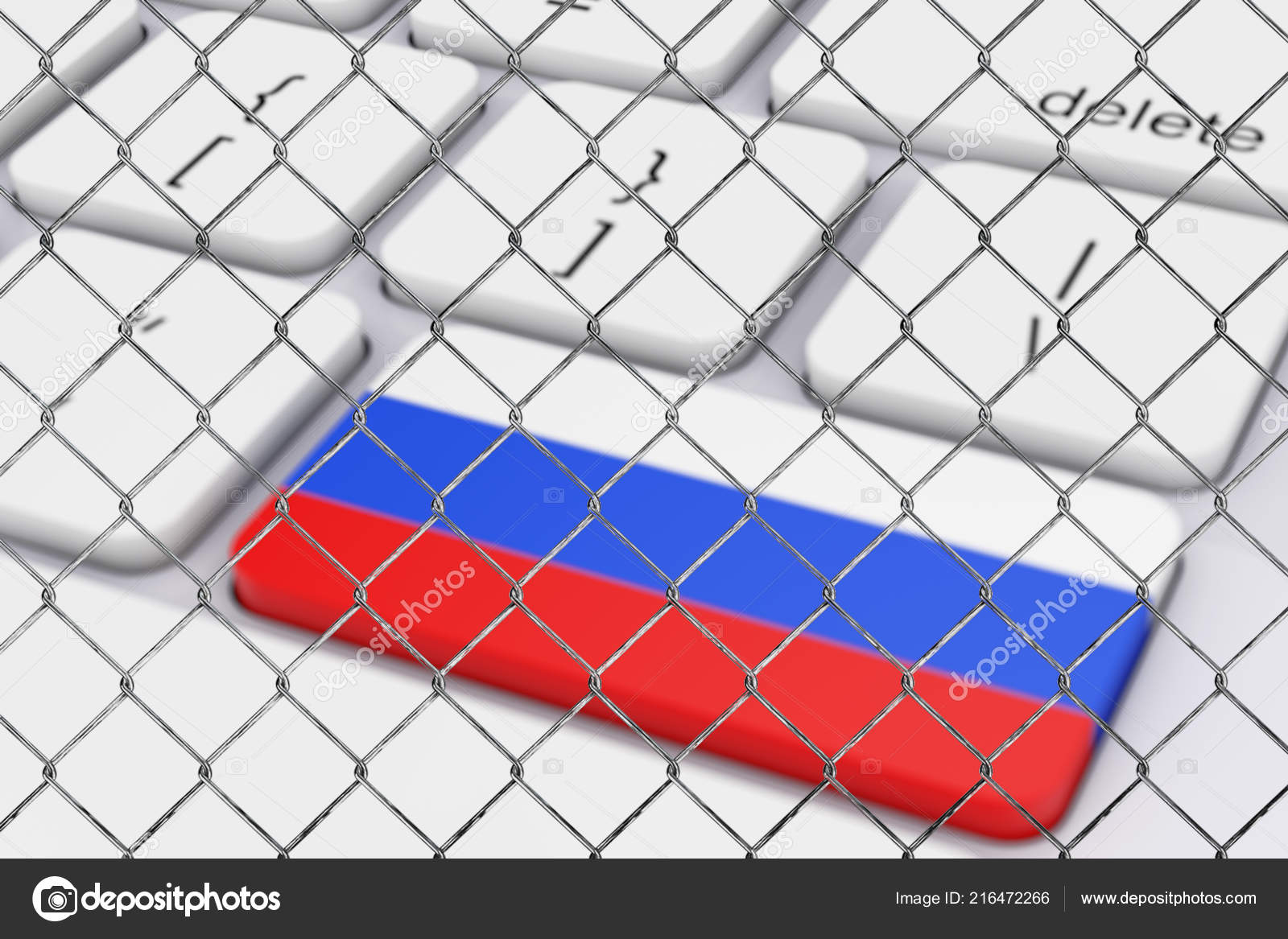 Key Russian Flag White Keyboard Chain Link Fence Extreme Closeup ...