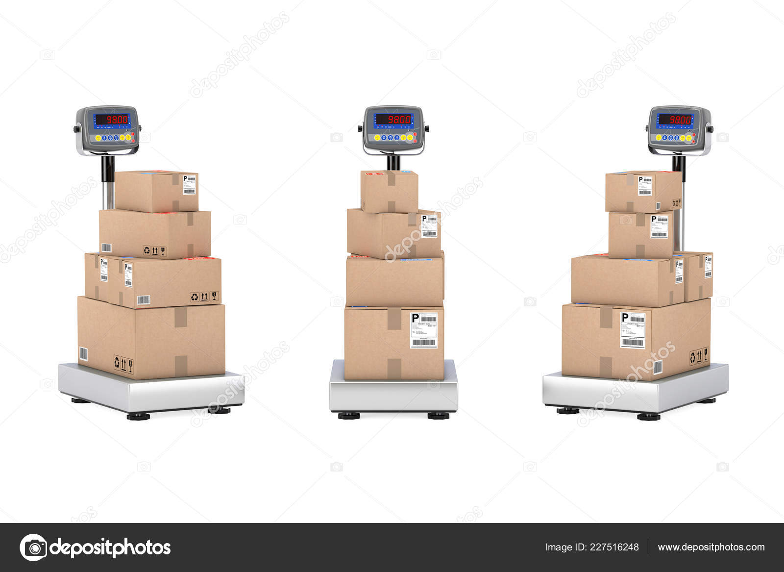 Stacked Cardboard Boxes Parcels Warehouse Digital Cargo Scales White ...