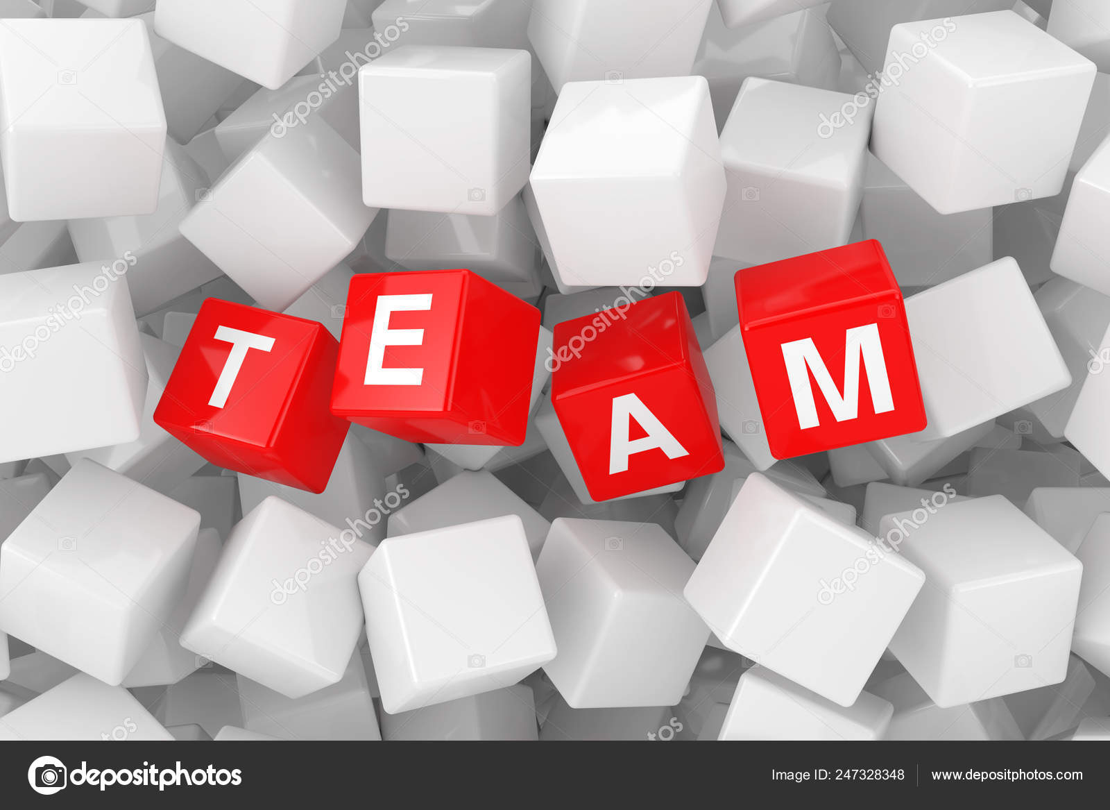 Red Team Cubes Heap White Blank Cubes Extreme Closeup Rendering — Stock ...