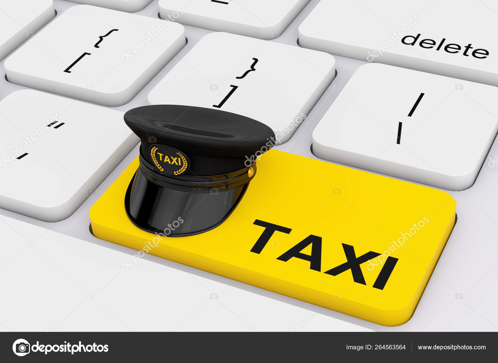 Black Taxi Driver Cap with Goldan Cockade and Taxi Sign over Yel ...