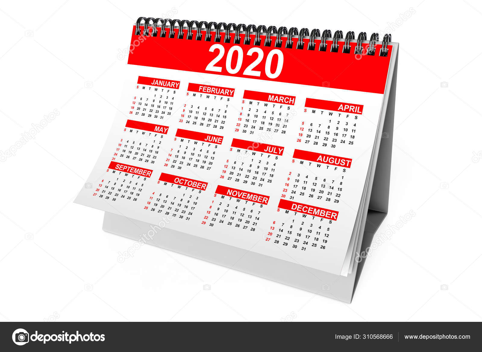 2020 Year Desktop Calendar. 3d Rendering — Stock Photo © doomu #310568666