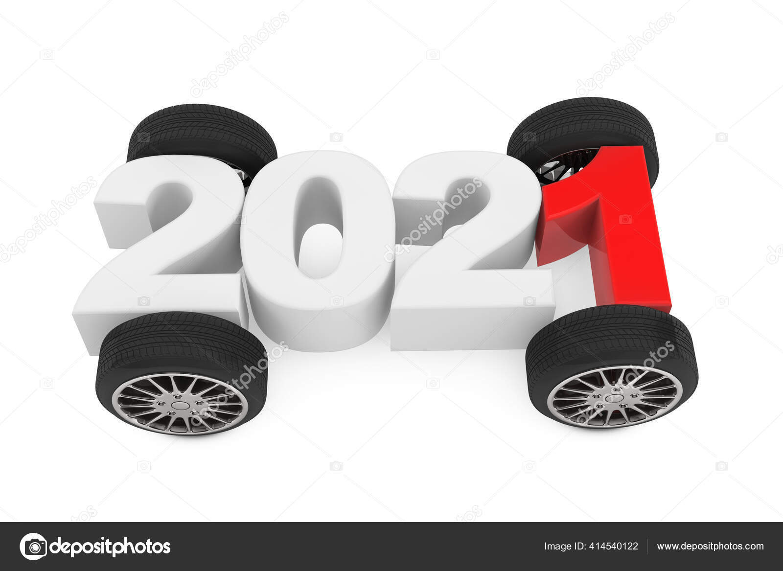 2021 Year Concept Car Wheels White Background Rendering — Stock Photo © doomu #414540122