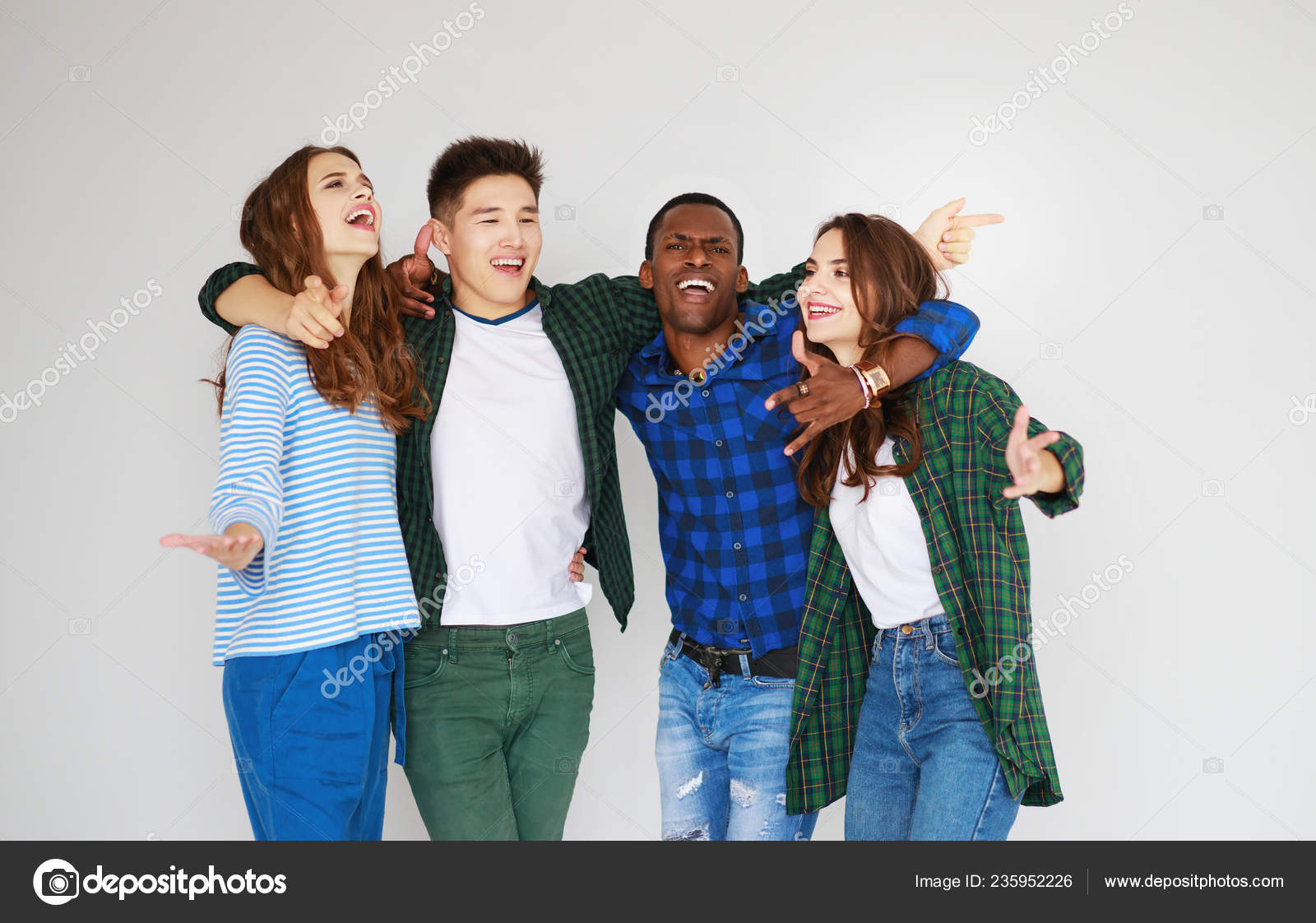 Group Cheerful Young People Men Women Multinational Isolated White ...