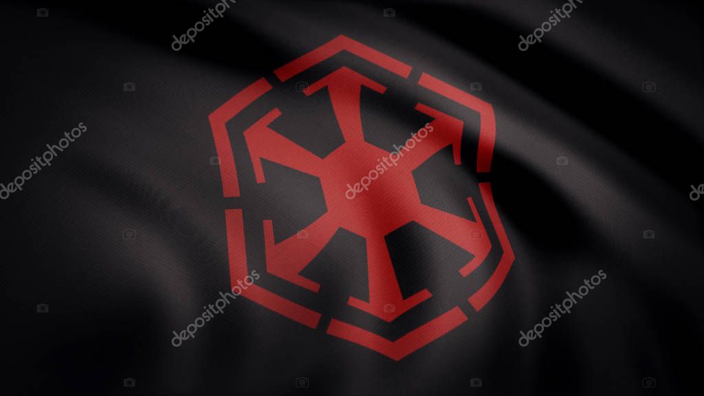 Agitando la bandera del viento con el símbolo del Imperio Sith. La ...