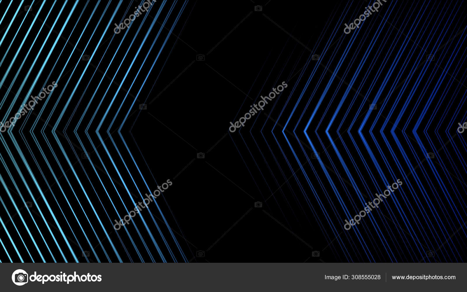 Colorfull blue moving arrows formed by crossed narrow lines on black ...