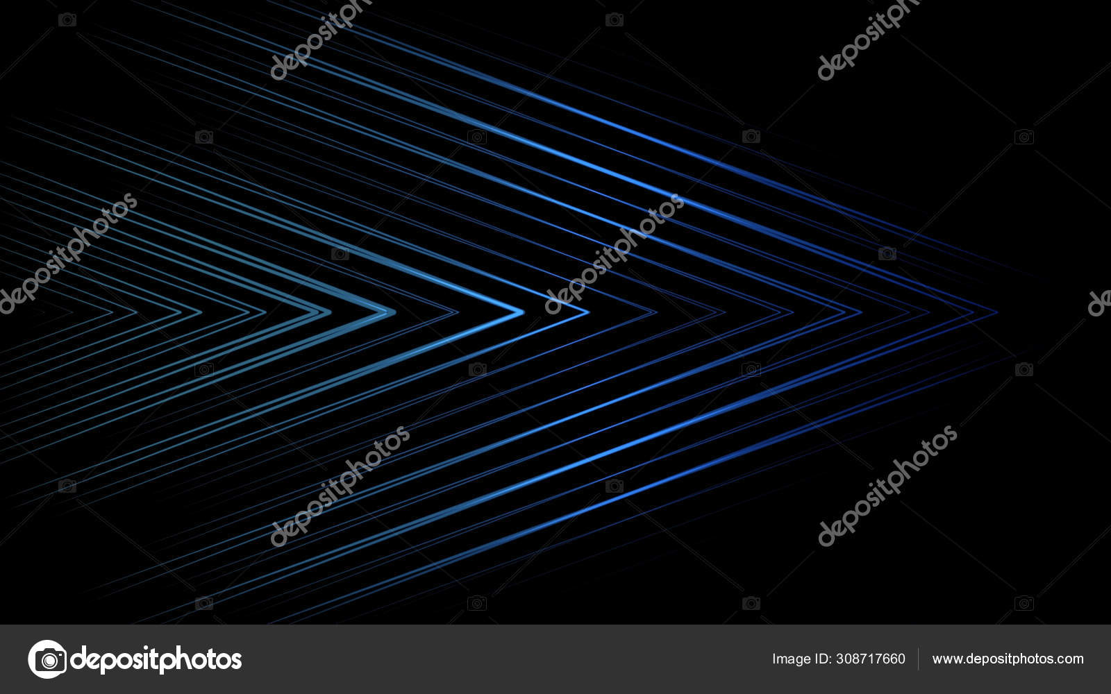 Colorfull blue moving arrows formed by crossed narrow lines on black ...