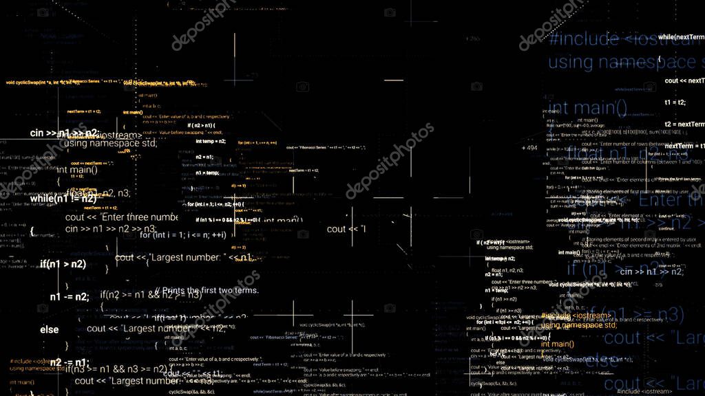 Vuelo abstracto a través del código del ordenador en movimiento sobre ...
