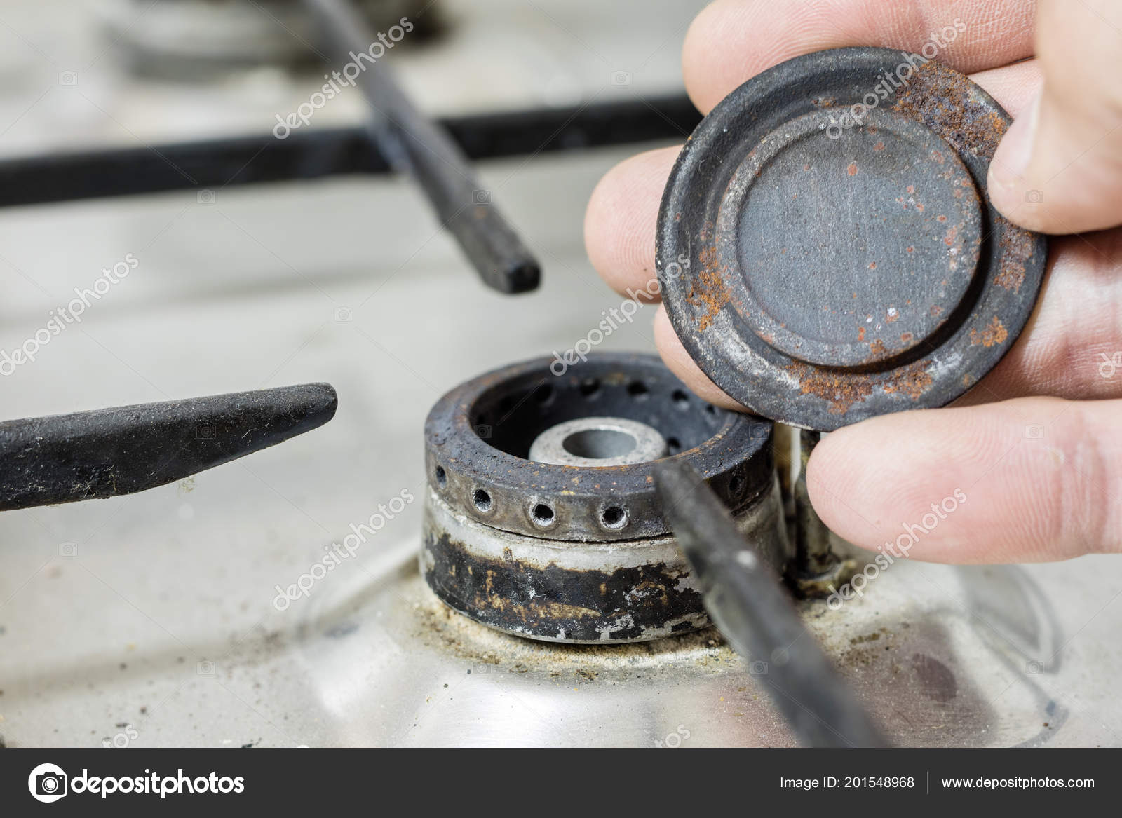 Old Dirty Gas Kitchen Device Preparing Dishes Kitchen Dark Background ...