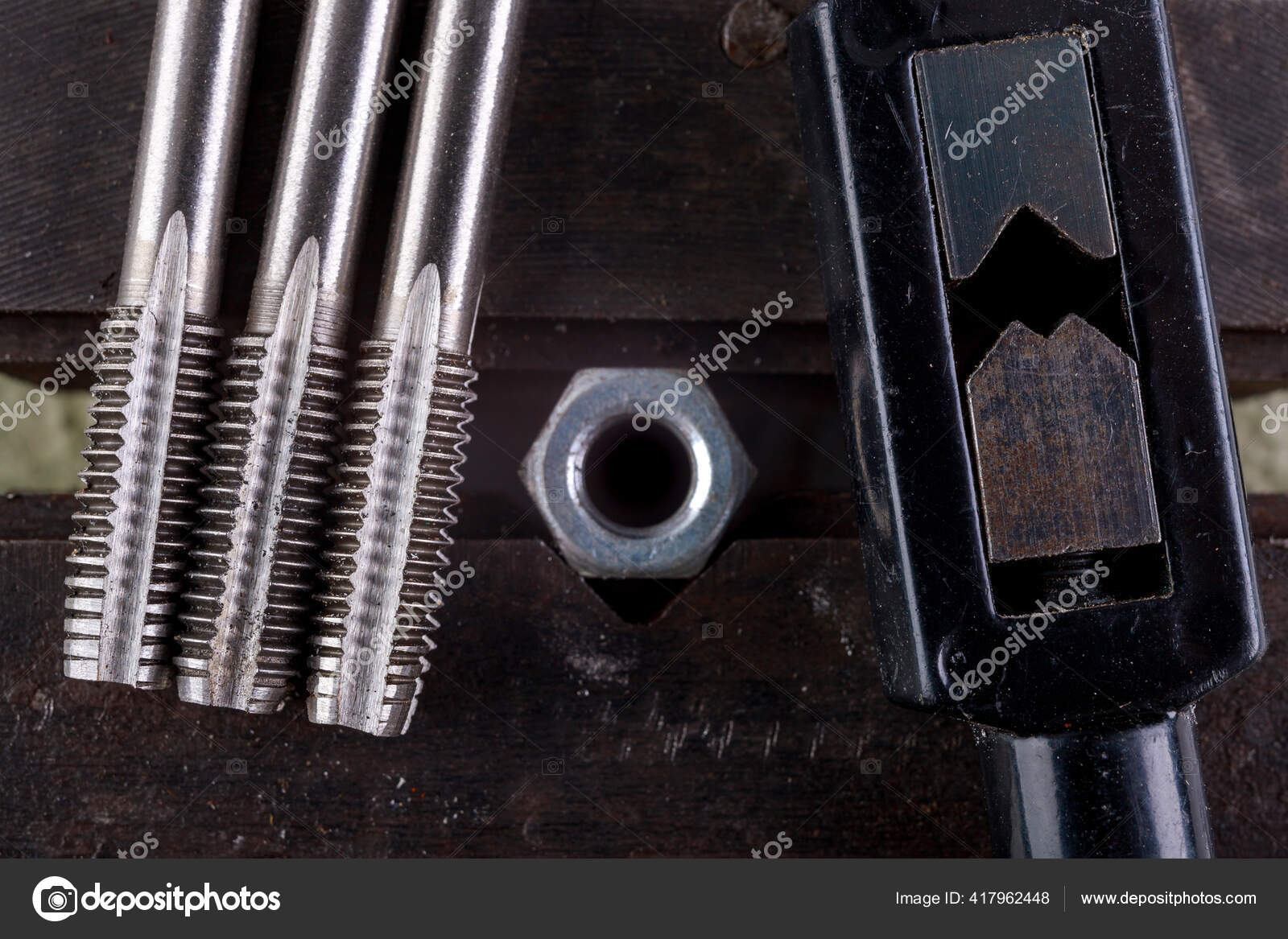 Threading Metal Nut Vice Minor Locksmith Work Workshop Light Background ...