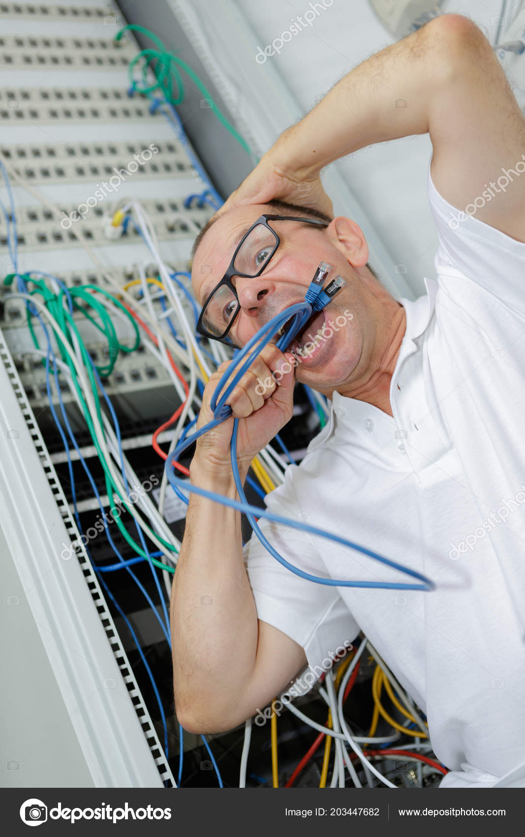 Confused it professional with cables in a data center Stock Photo by ...