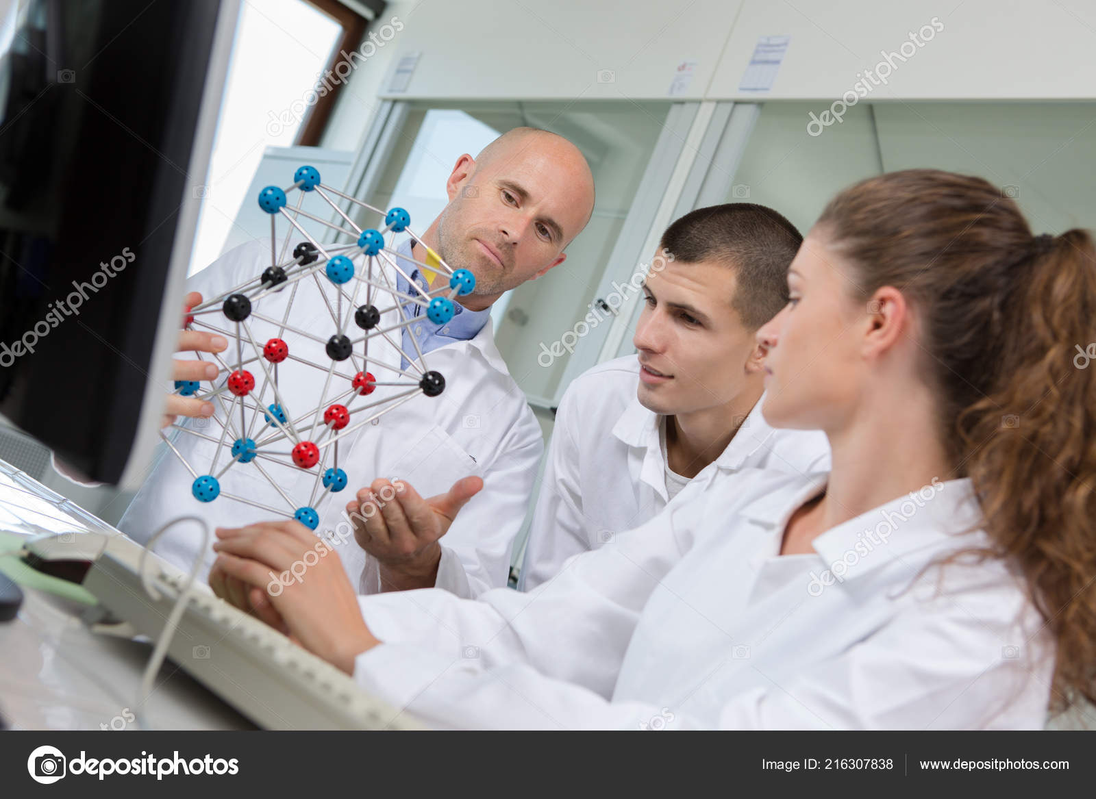 Smiling Scientists Working Dna Model Laboratory — Stock Photo ...