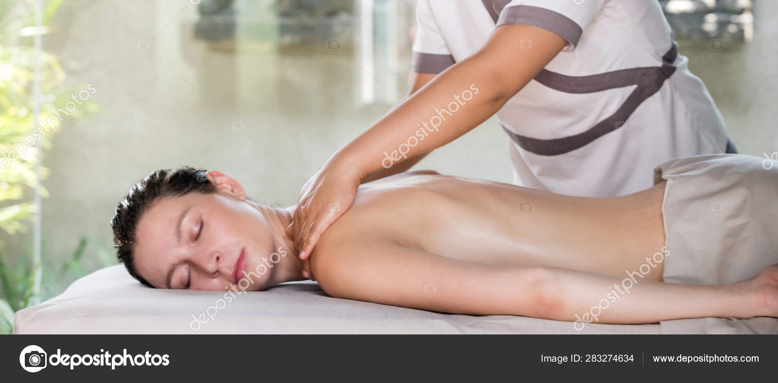 Back Neck Shoulder Massage Spa Salon Young Woman Receiving Luxurious — Stock Photo ...