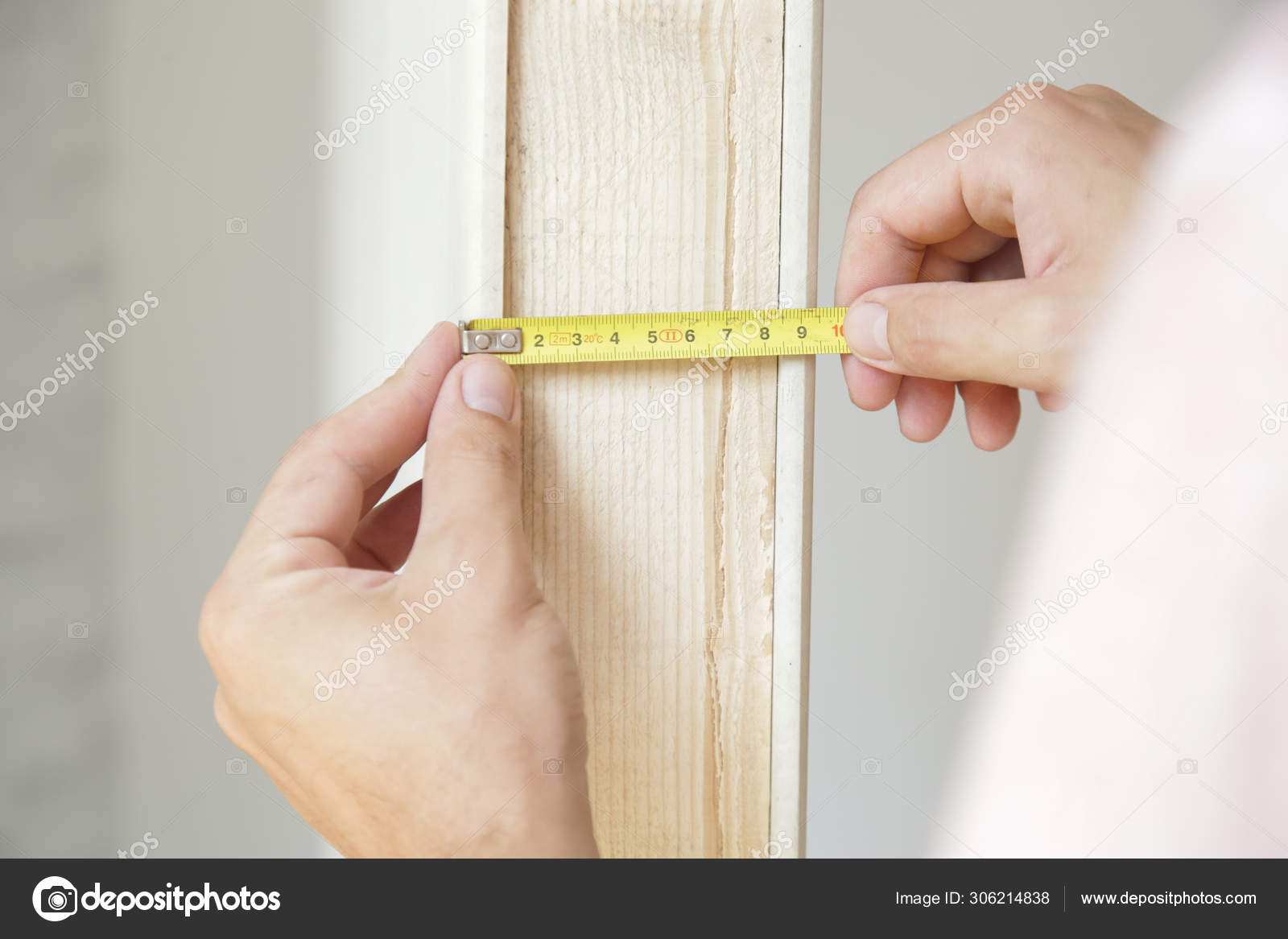 Man Holding Meter Measuring Dimensions Plasterboard Panel Diy Home ...