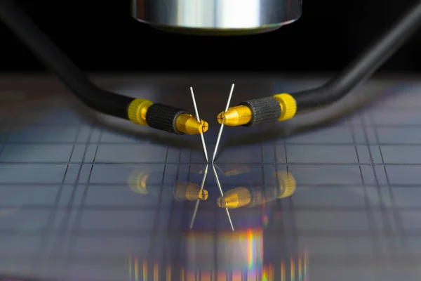 Checking Microchips Silicon Wafer Probe Station Close Semiconductor ...