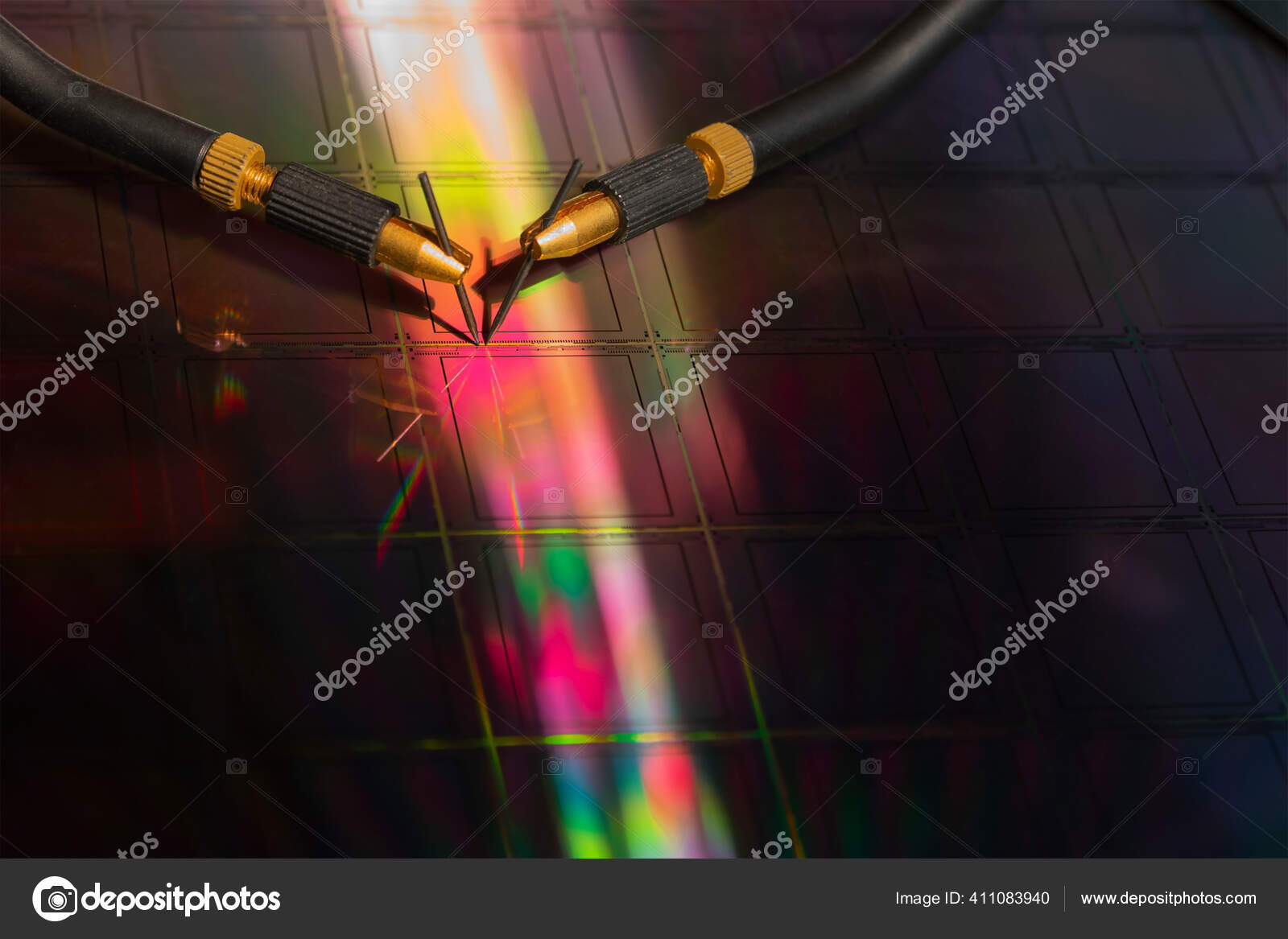 Checking Microchips Silicon Wafer Probe Station Close Semiconductor ...