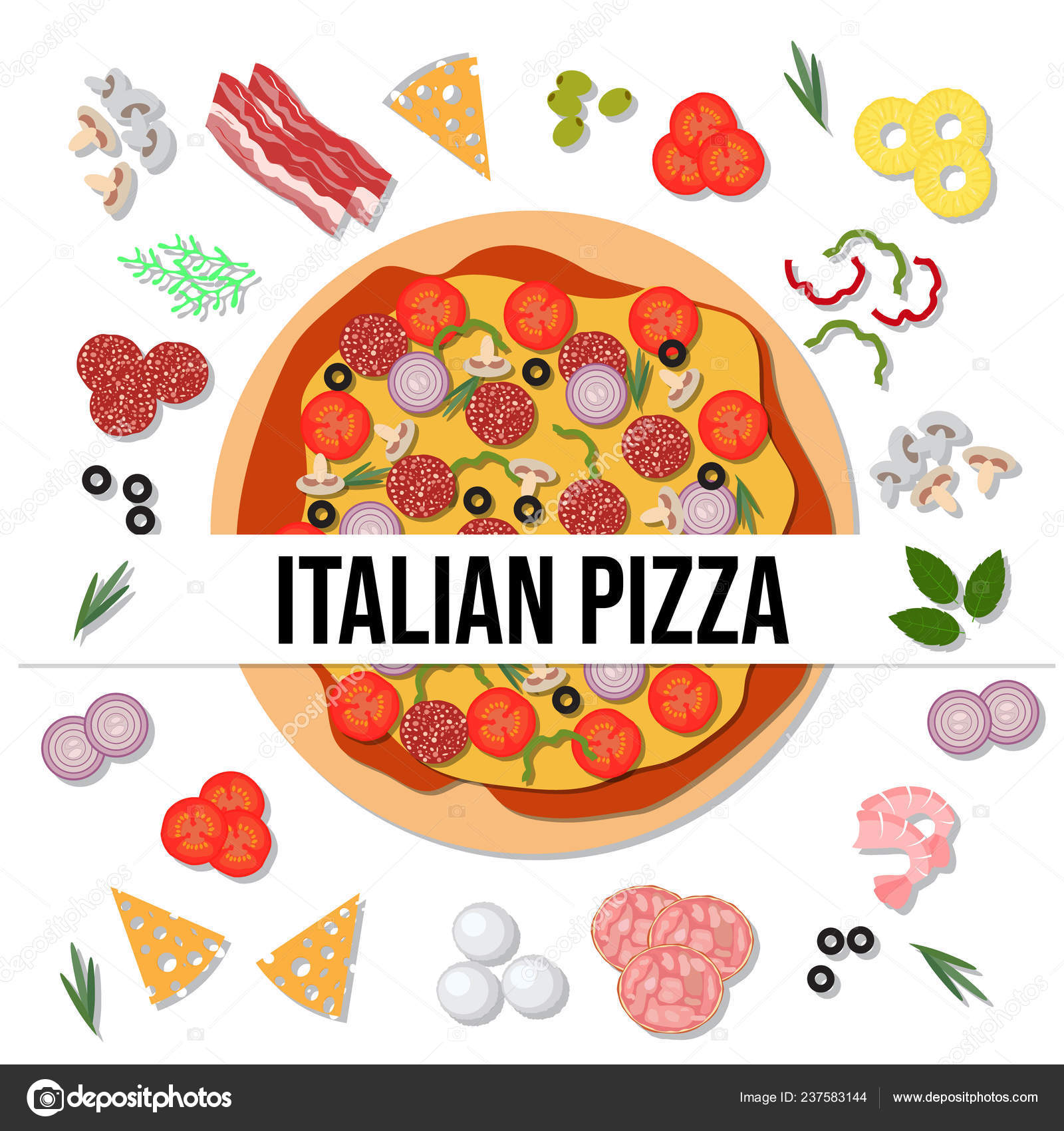 Top view delicious italian pizza Stock Vector Image by ©Foxyliam #237583144