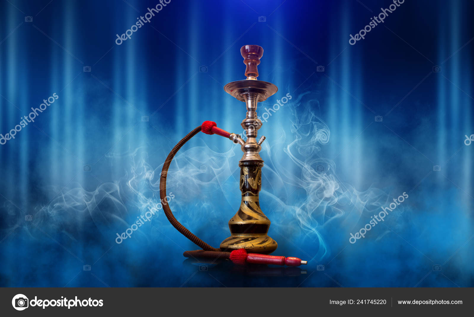 Hookah Smoking Blue Futuristic Background Empty Room Neon Light Smoke ...