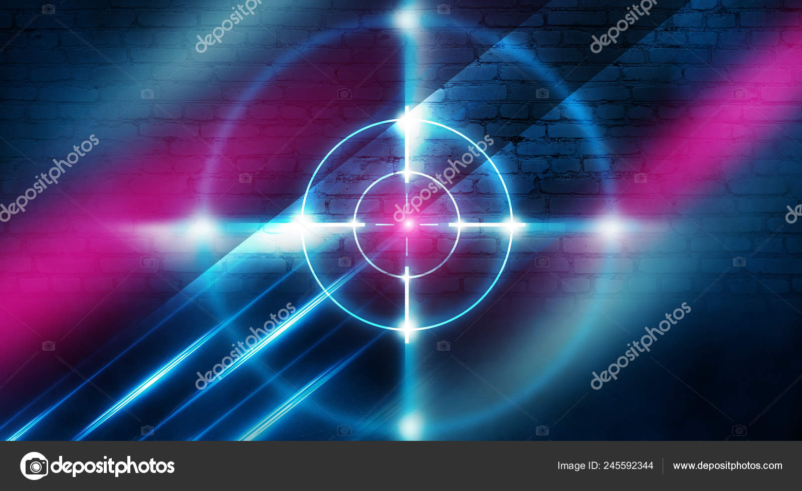 Neon Target Brick Wall Background Laser Lights Rays Light Futuristic ...