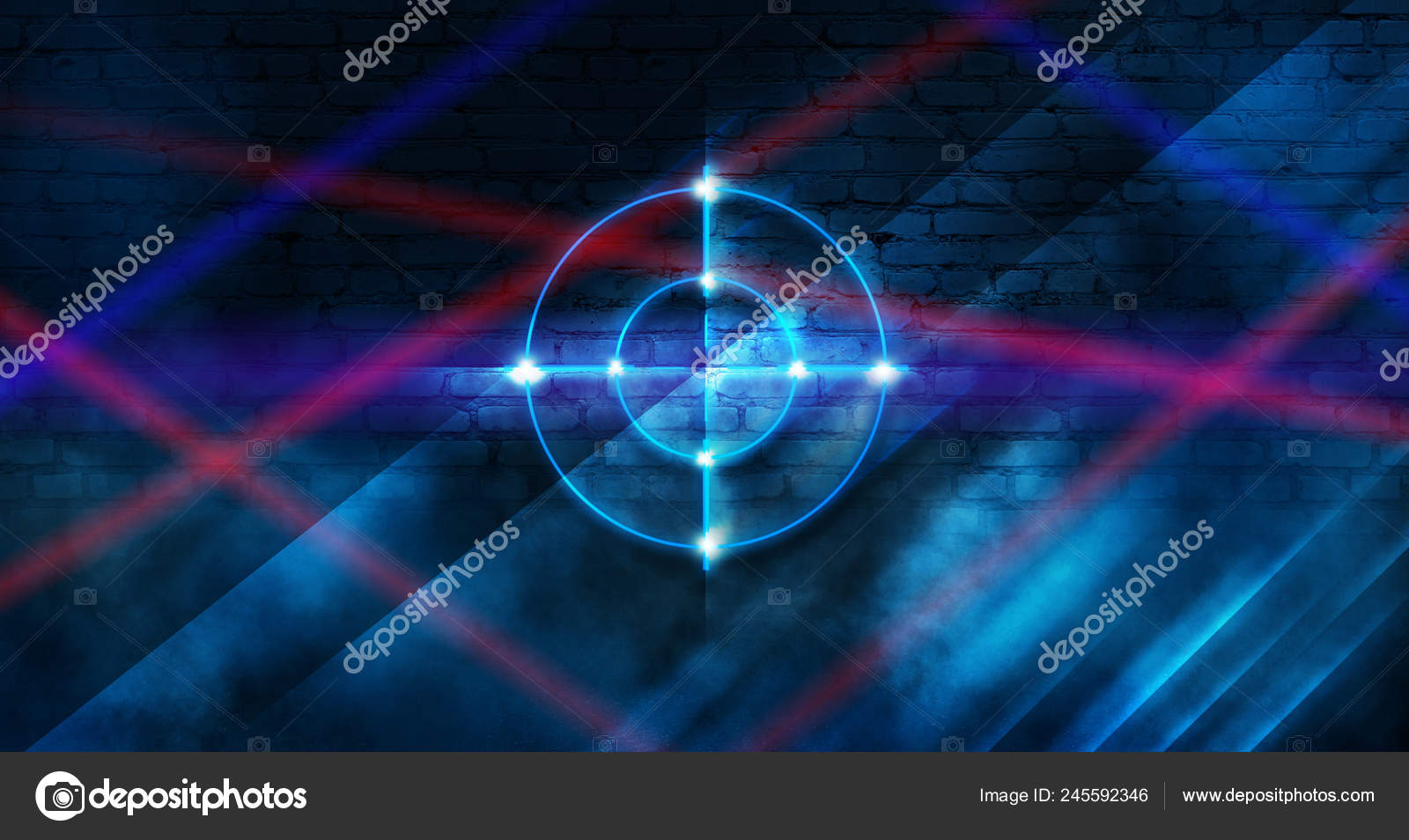 Neon Target Brick Wall Background Laser Lights Rays Light Futuristic ...