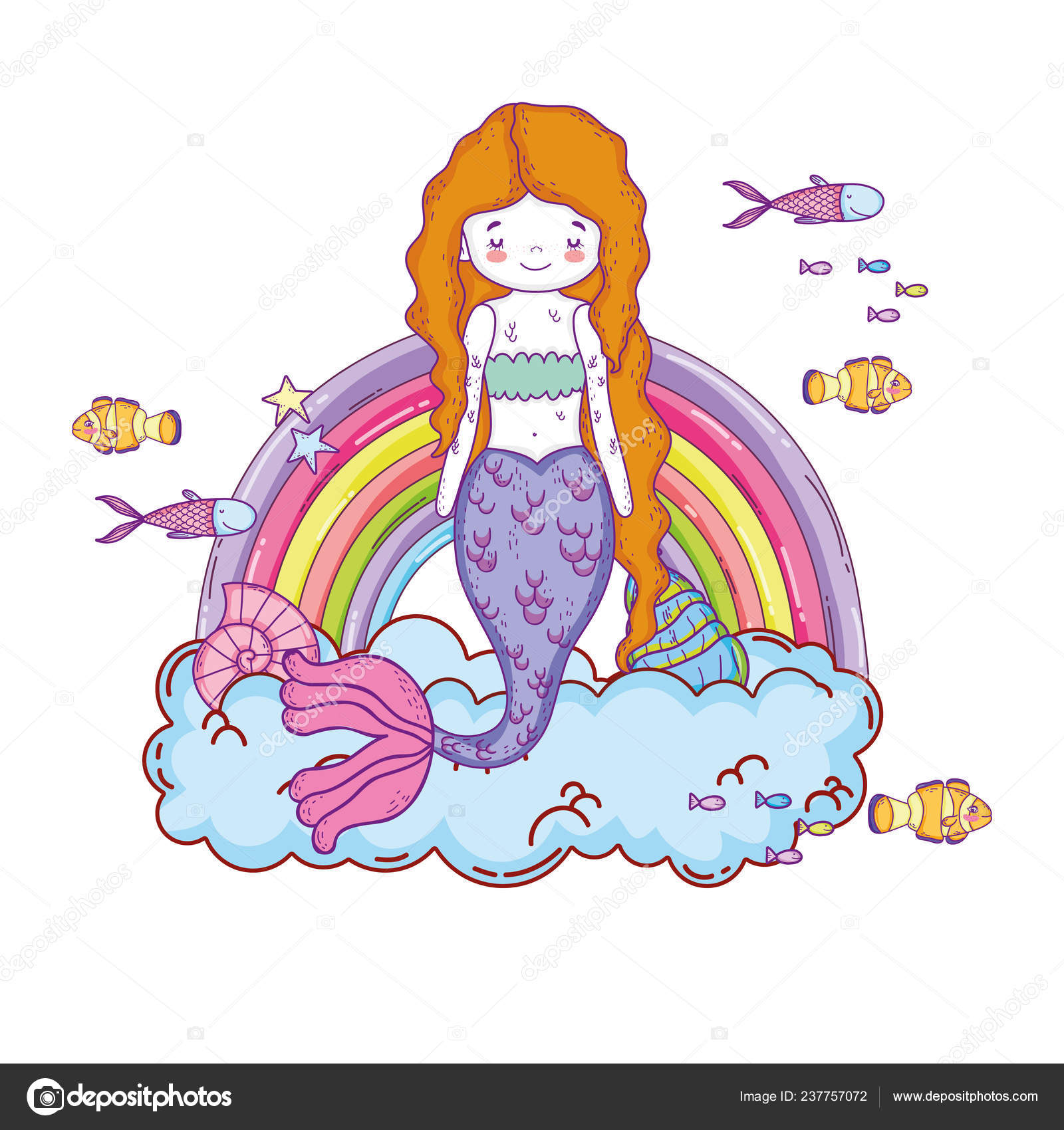 Cute Mermaid Clouds Rainbow Vector Illustration Design Stock ...