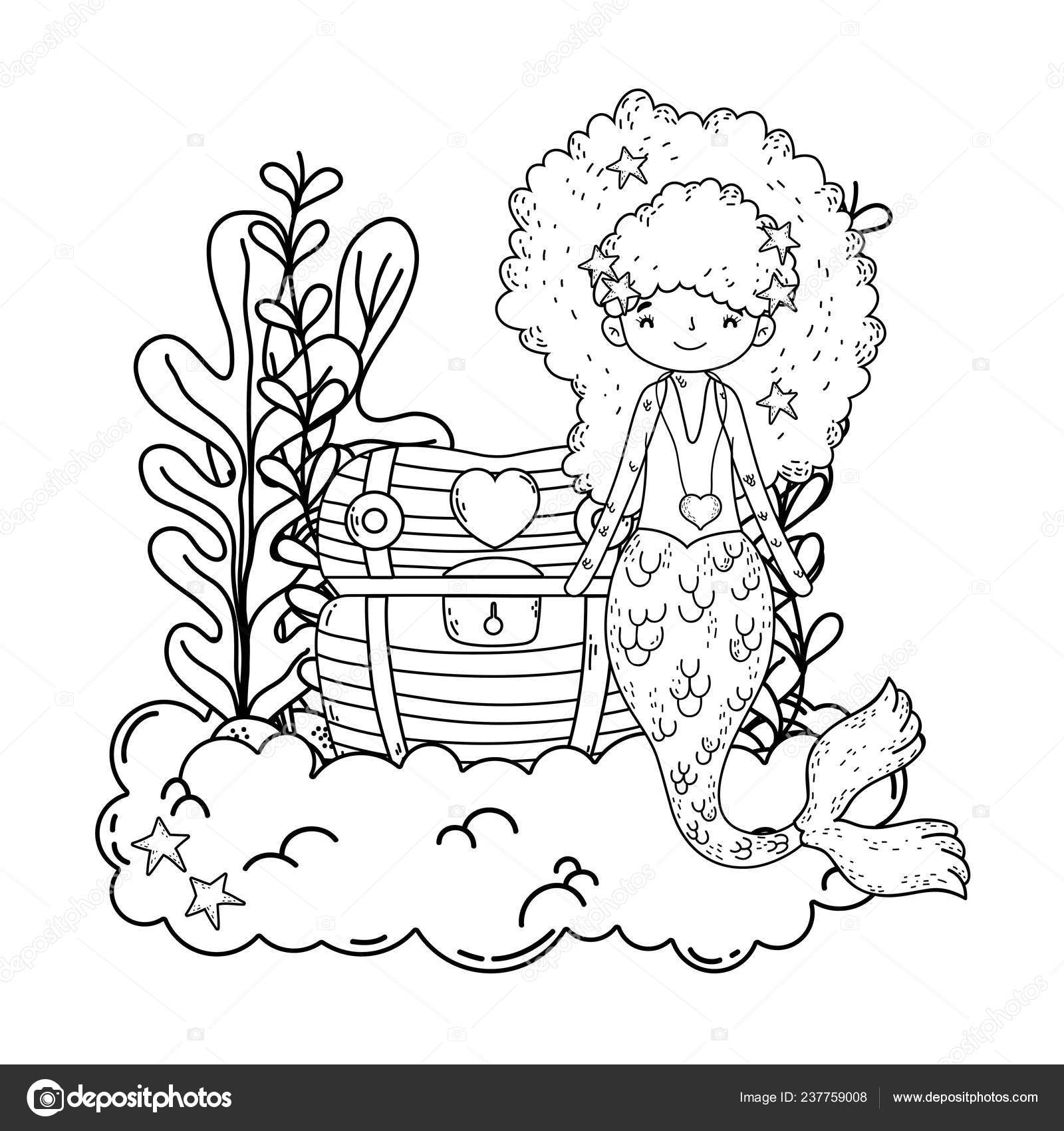 Mermaid Treasure Chest Undersea Scene Vector Illustration Design Stock ...