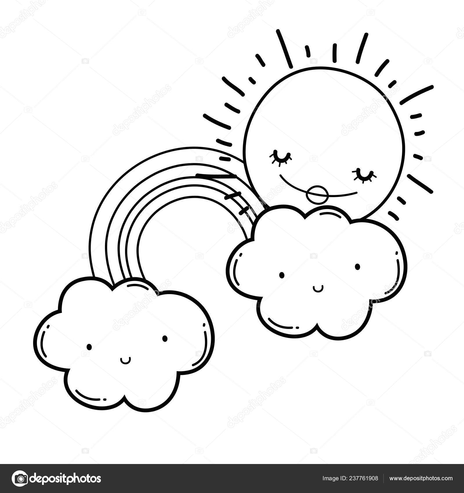 Clouds Rainbow Smiling Sun Cute Cartoons Vector Illustration Graphic ...