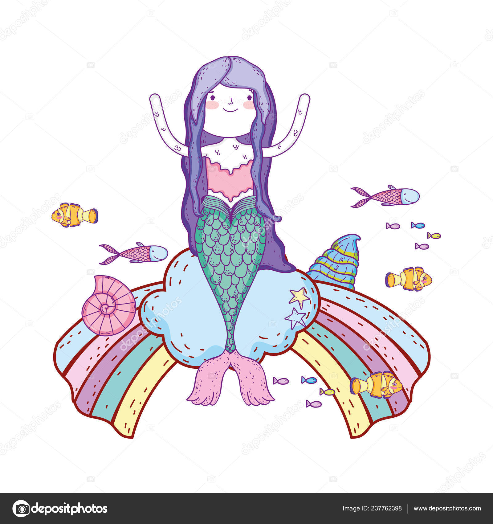 Cute Mermaid Clouds Rainbow Vector Illustration Design Stock Vector ...