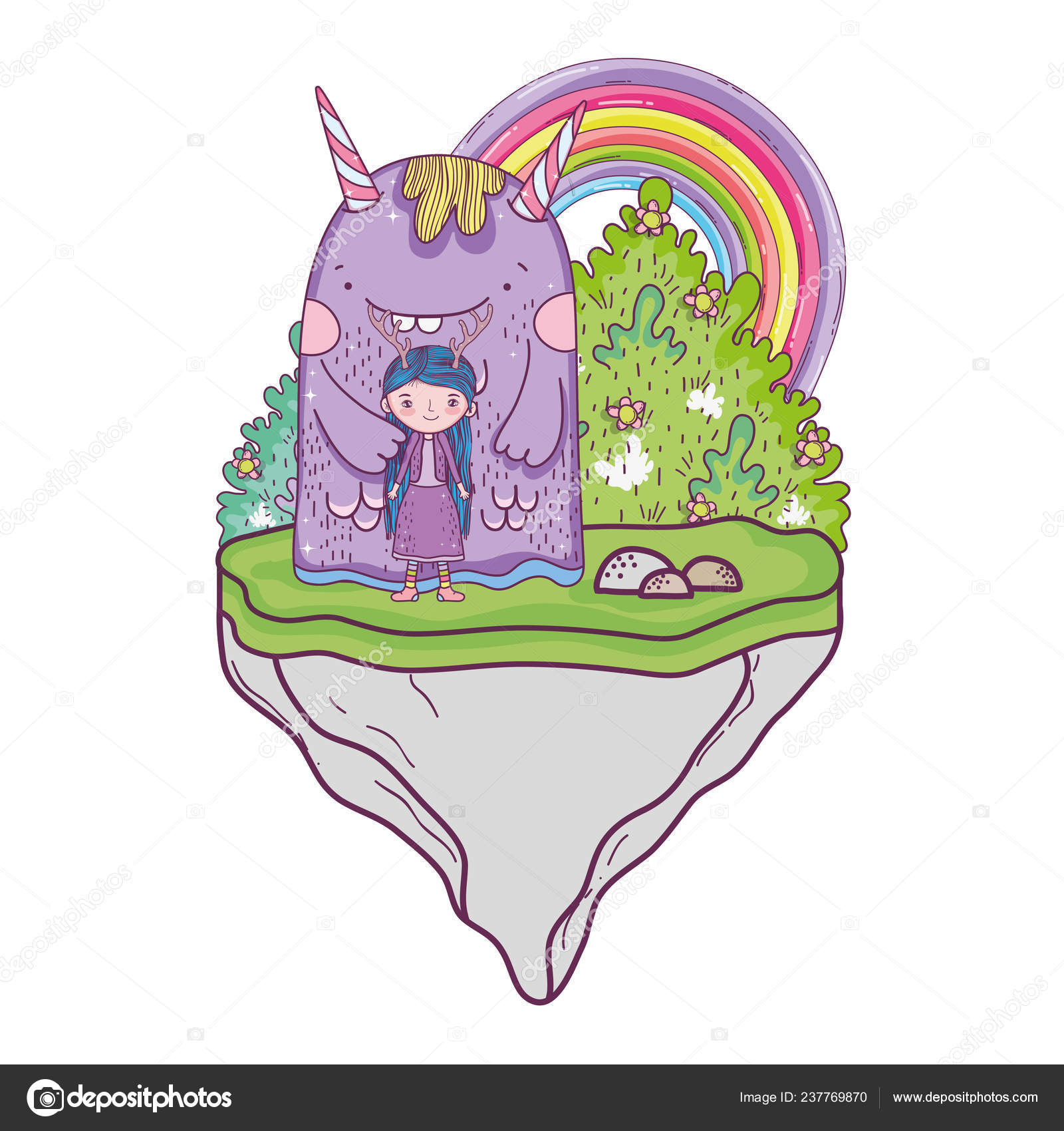 Little Fairy Monster Field Rainbow Vector Illustration Design Stock ...