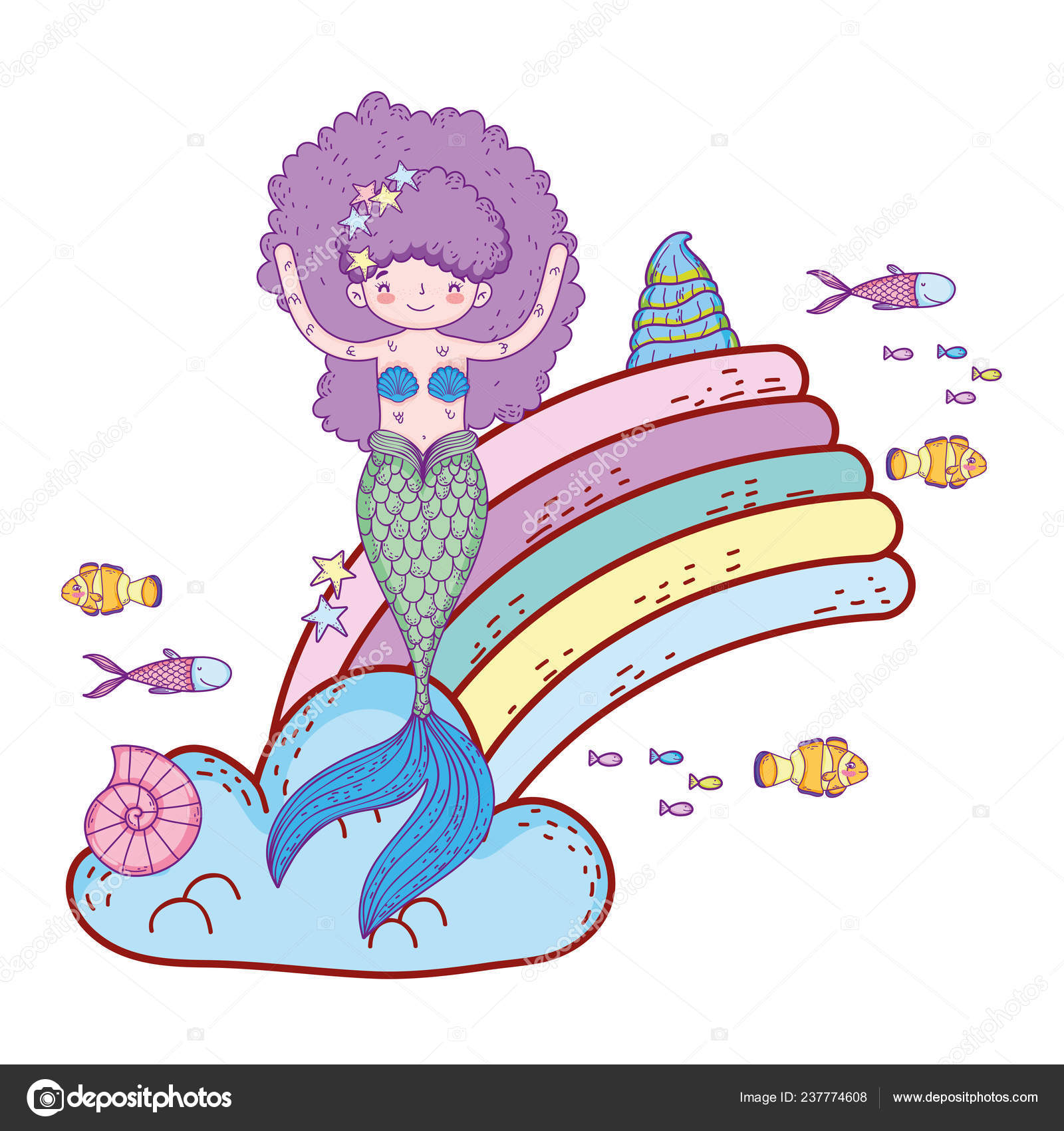 Cute Mermaid Clouds Rainbow Vector Illustration Design Stock ...