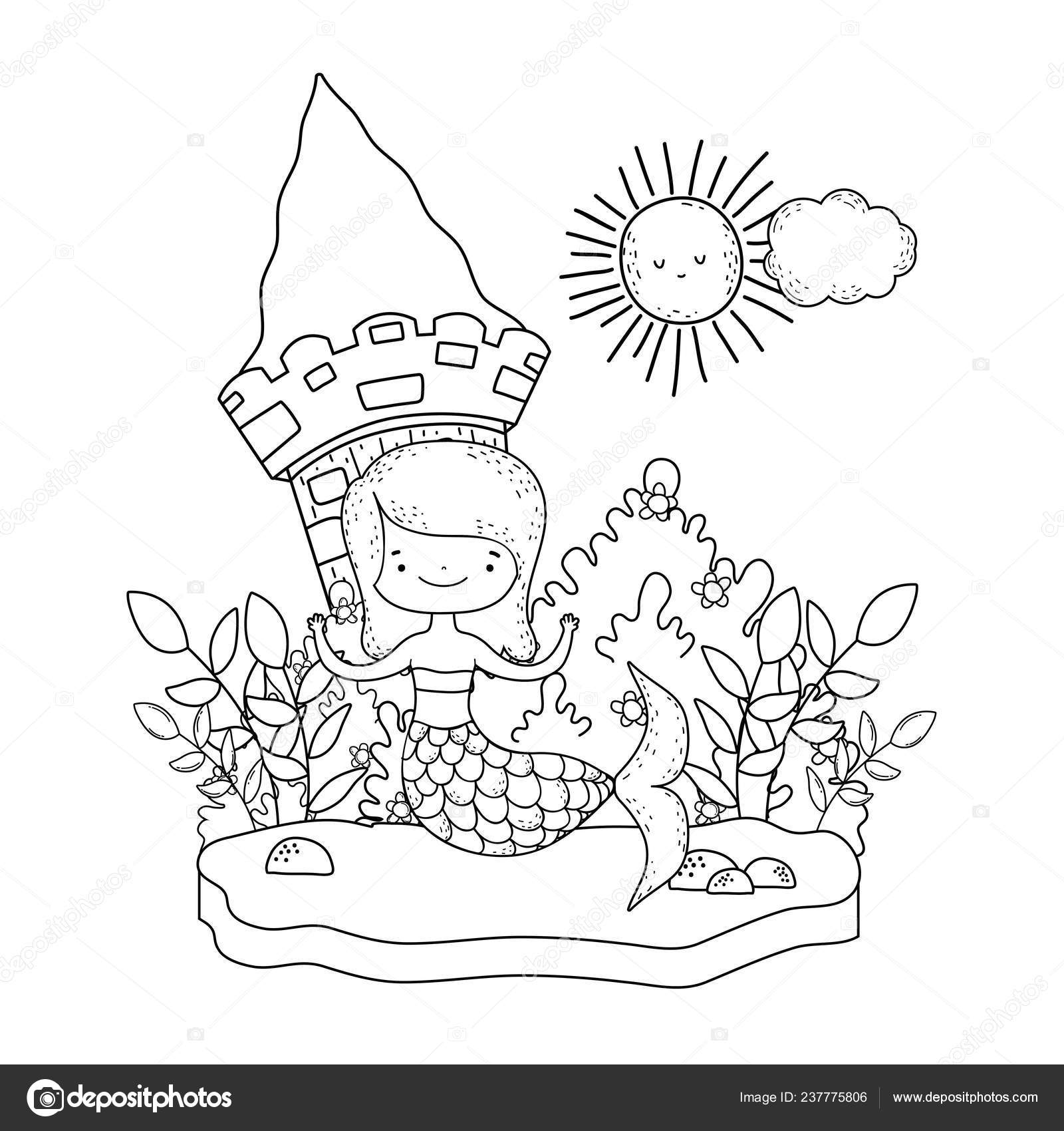 Cute Mermaid Castle Landscape Vector Illustration Design Stock Vector ...