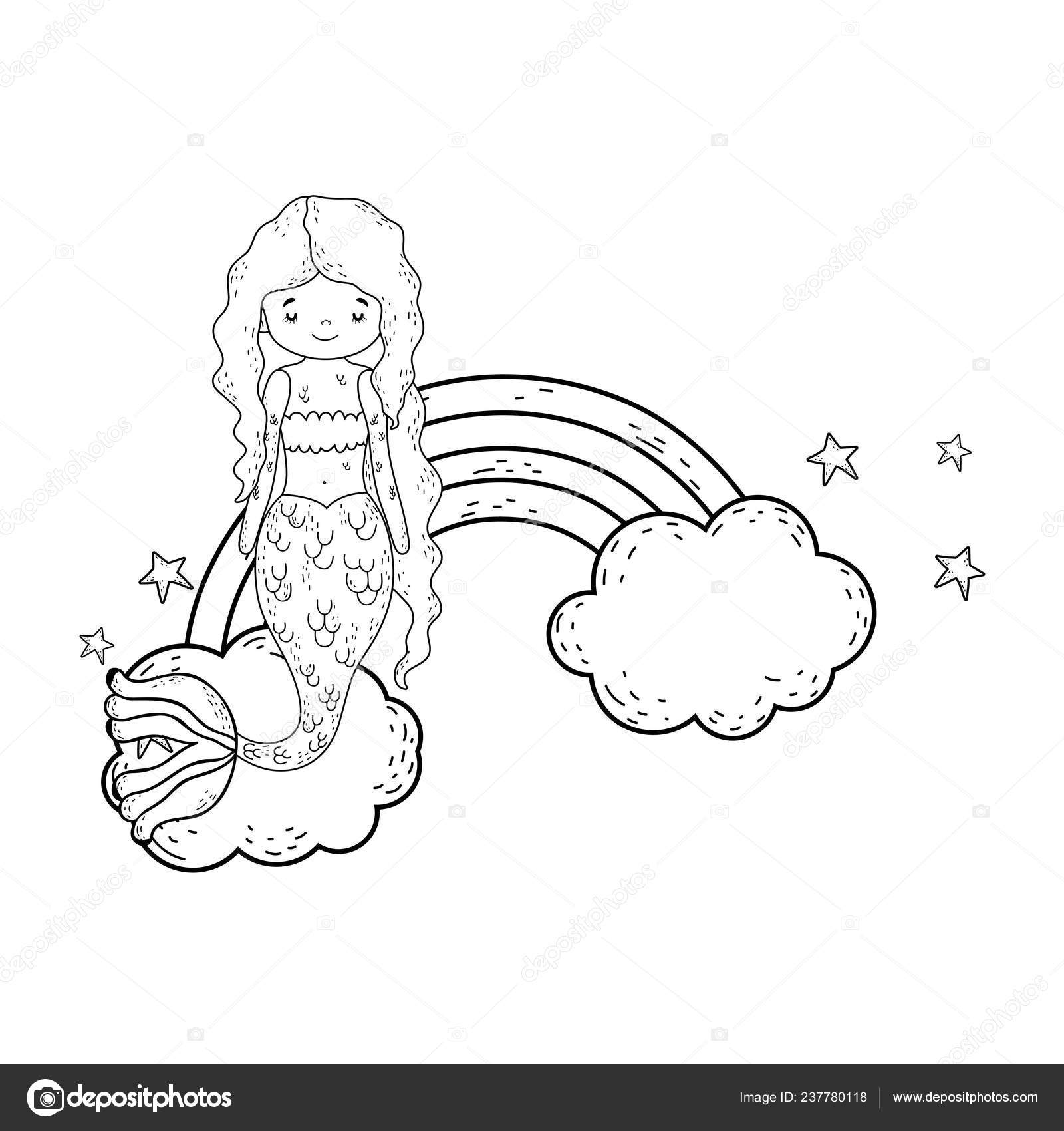 Cute Mermaid Clouds Rainbow Vector Illustration Design Stock ...