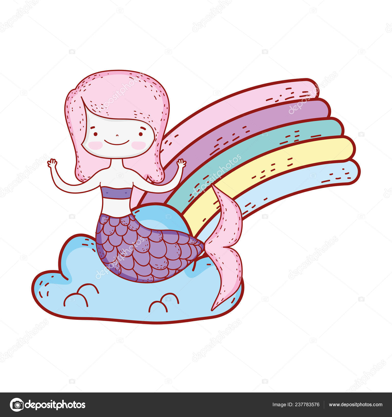 Cute Mermaid Clouds Rainbow Vector Illustration Design Stock ...
