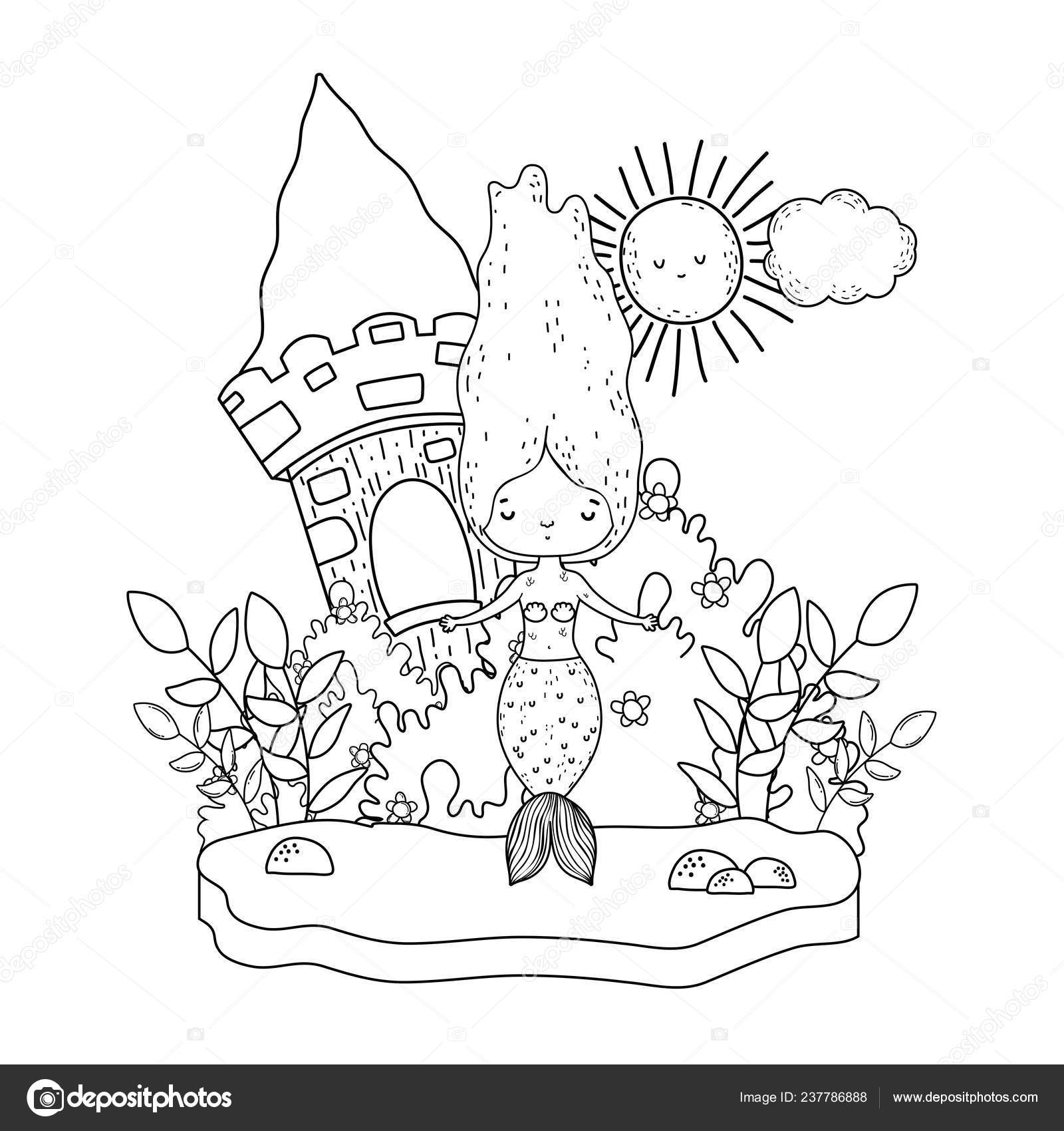 Cute Mermaid Castle Landscape Vector Illustration Design Stock ...
