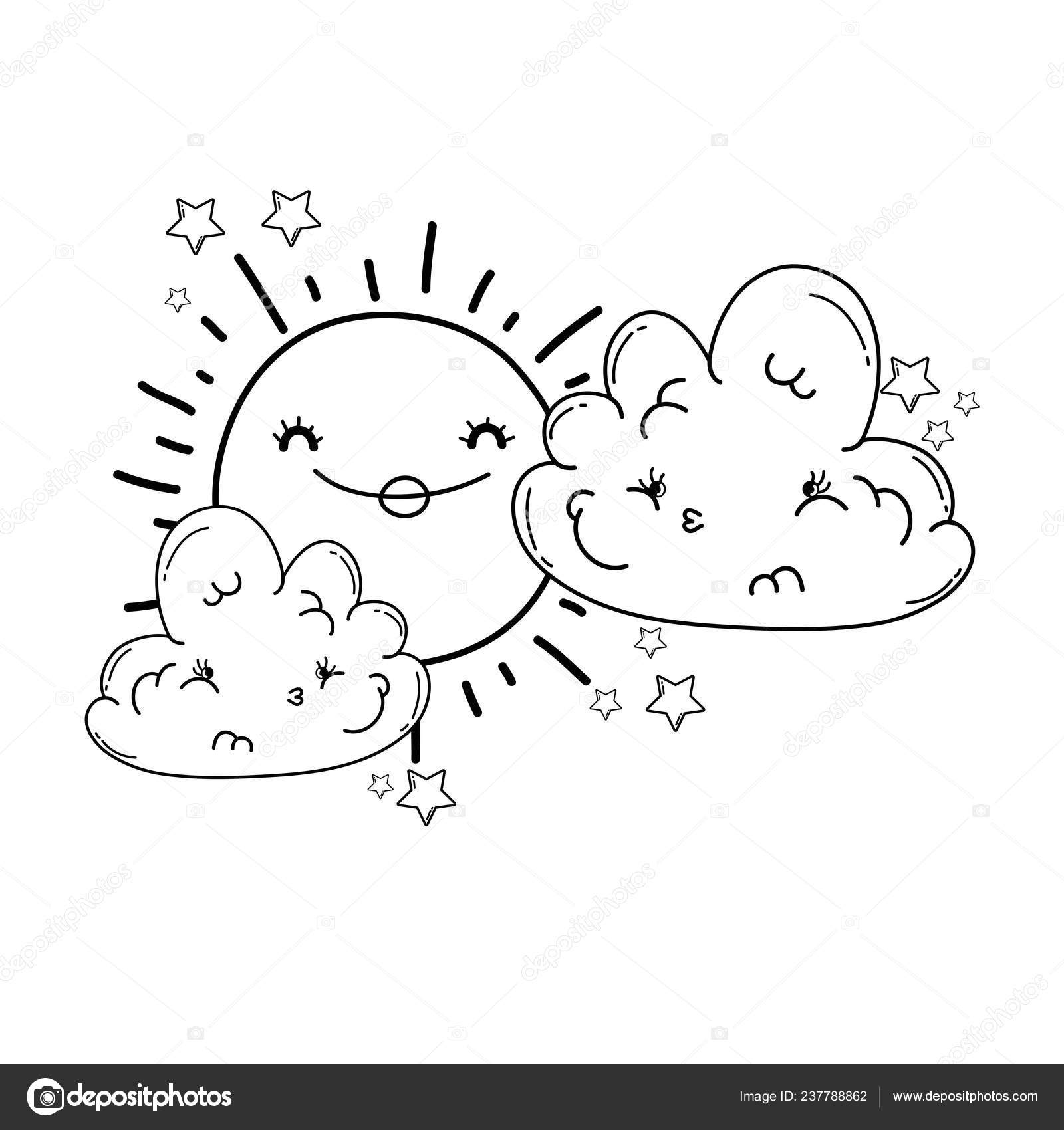 Tegning Av Sol Og Skyer Sol Måne Vektorsymbol Astrologi Magisk