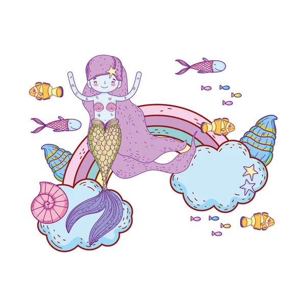 Cute mermaid with clouds and rainbow Stock Vector by ©stockgiu 285804208