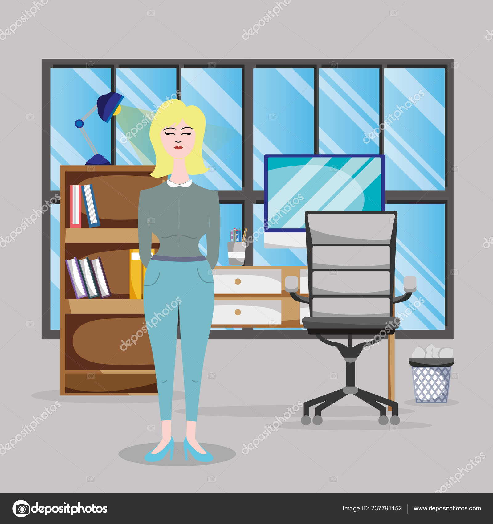 Businesswoman Working Office Cartoon Vector Illustration Graphic Design ...