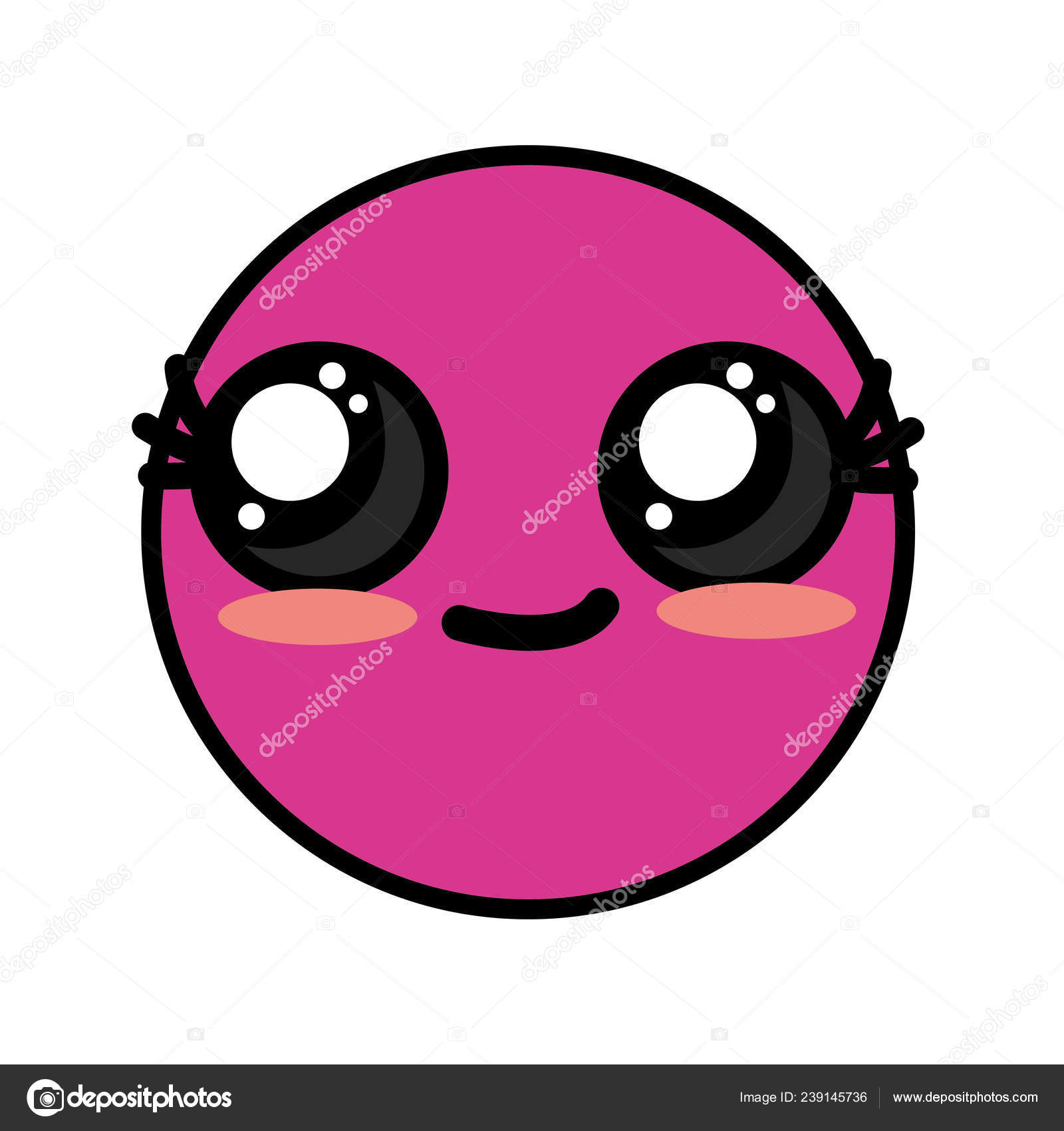 Cute Kawaii Beautiful Face Smile Happy Vector Illustration Stock Vector ...