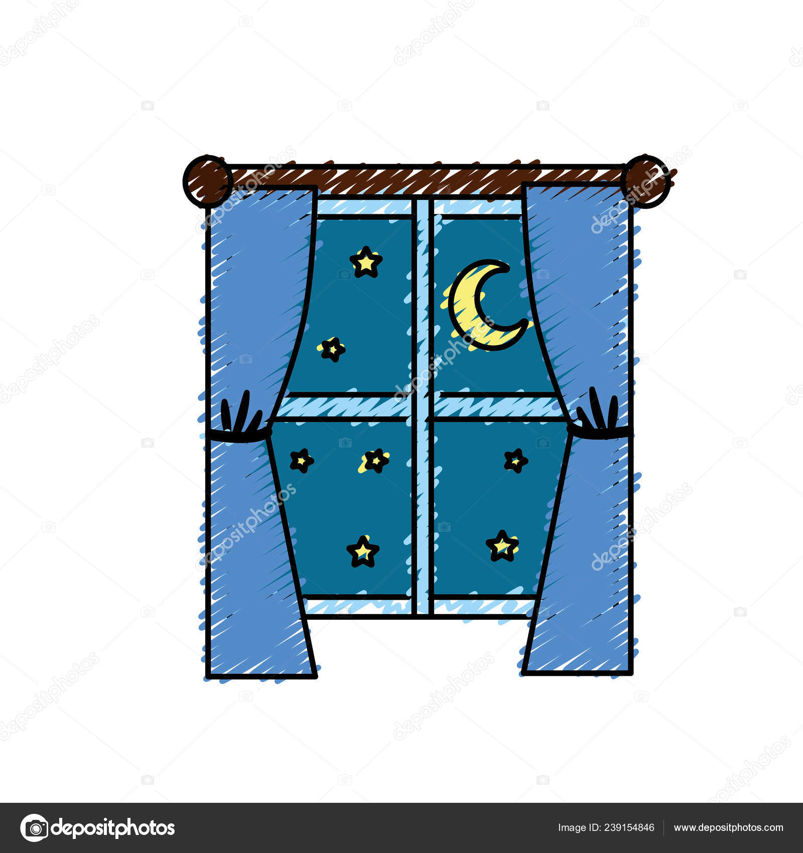 Window Curtain Night Moon Star Vector Illustration Stock Vector by ...