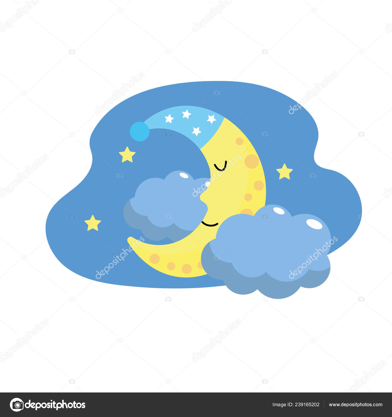Cute Moon Sleep Hat Design Clouds Stars Vector Illustration Stock ...