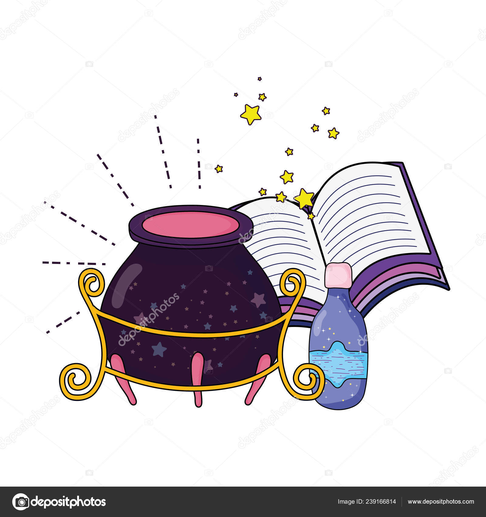 Magic Witch Cauldron Potion Bottle Book Vector Illustration Design ...