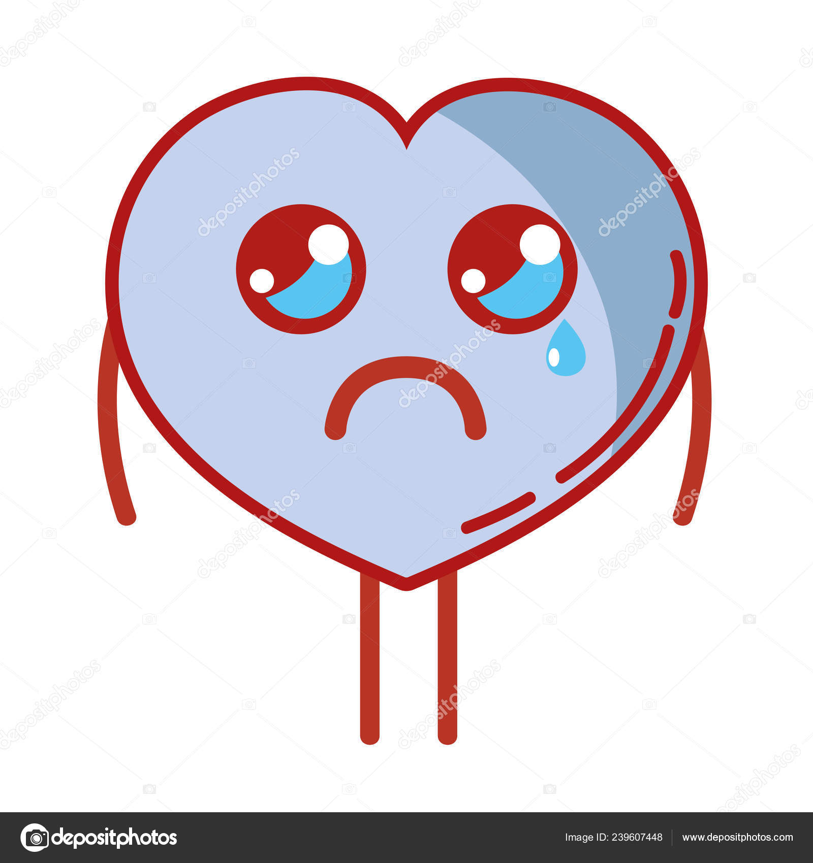 Kawaii Lindo Corazón Llorando Vector Amor Ilustración Vector de stock ...