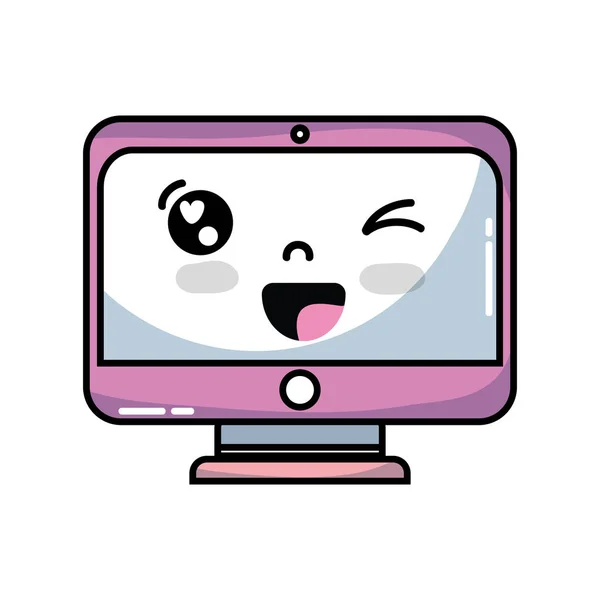 Kawaii Cute Happy Computer Technology Vector Illustration Stock Vector ...