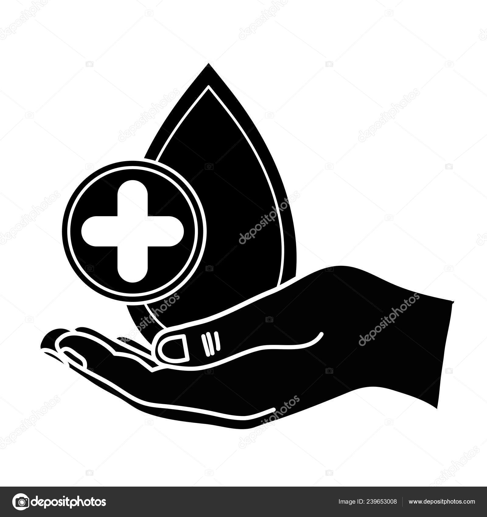 Kontur Tangan Dengan Tetesan Darah Simbol Sumbangan Medis Vektor ...