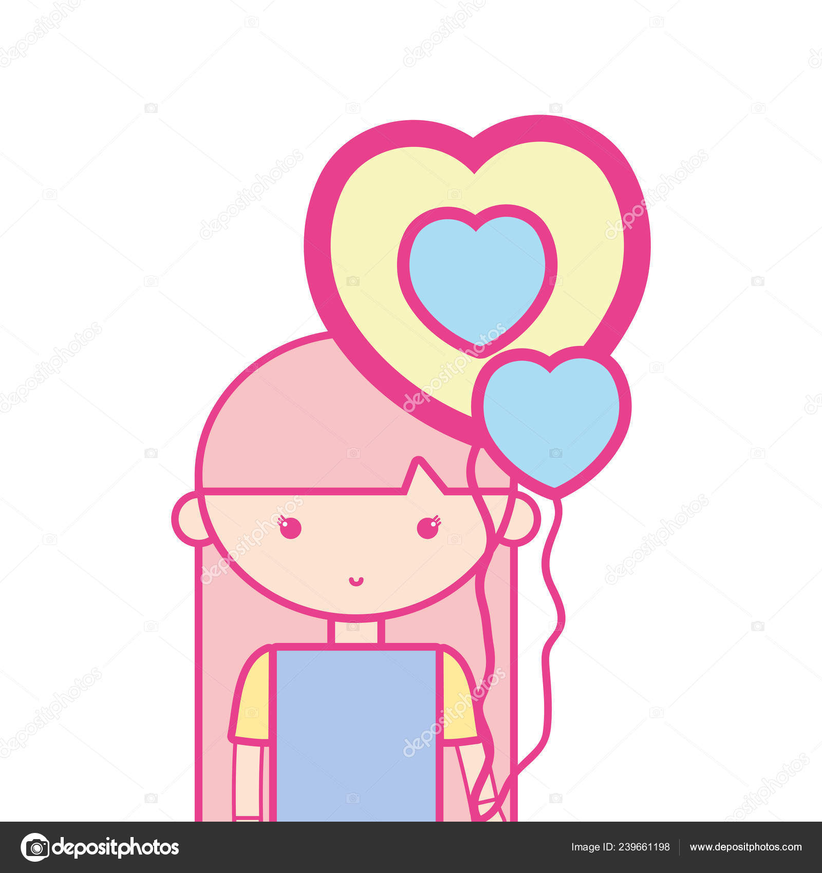 Beauty Girl Heart Balloons Hairstyle Design Vector Illustration Stock