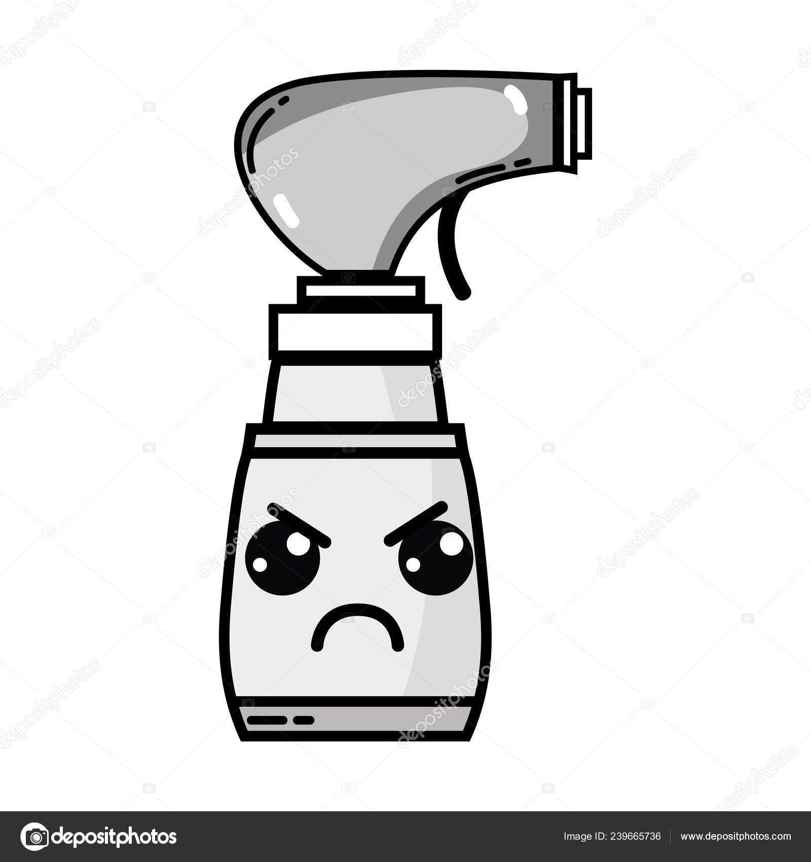 Download - Grayscale kawaii cute angry spray bottle vector illustration ...