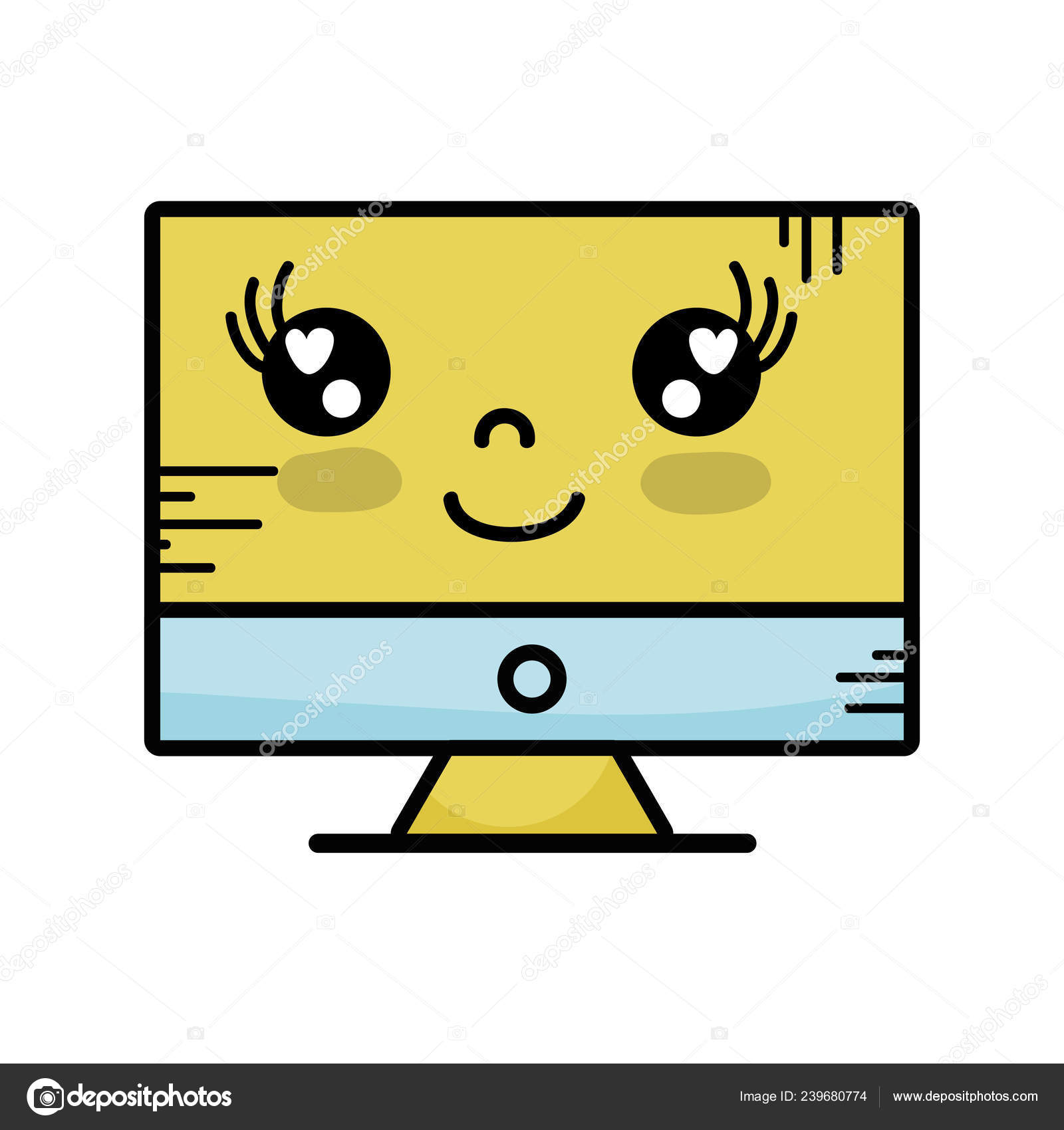 Kawaii Cute Happy Computer Technology Vector Illustration Stock Vector ...