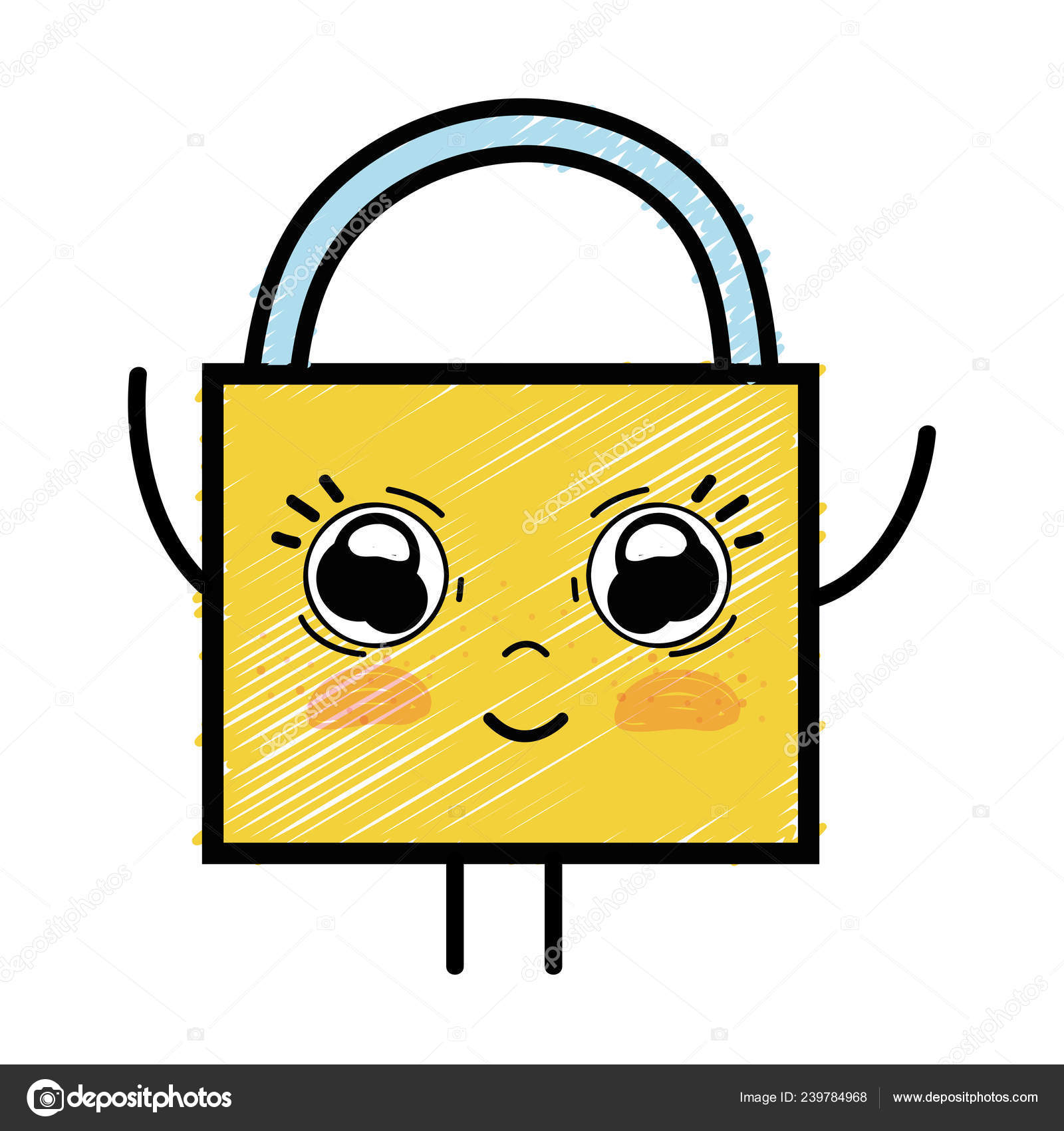 Kawaii Cute Happy Padlock Security Vector Illustration Stock Vector ...