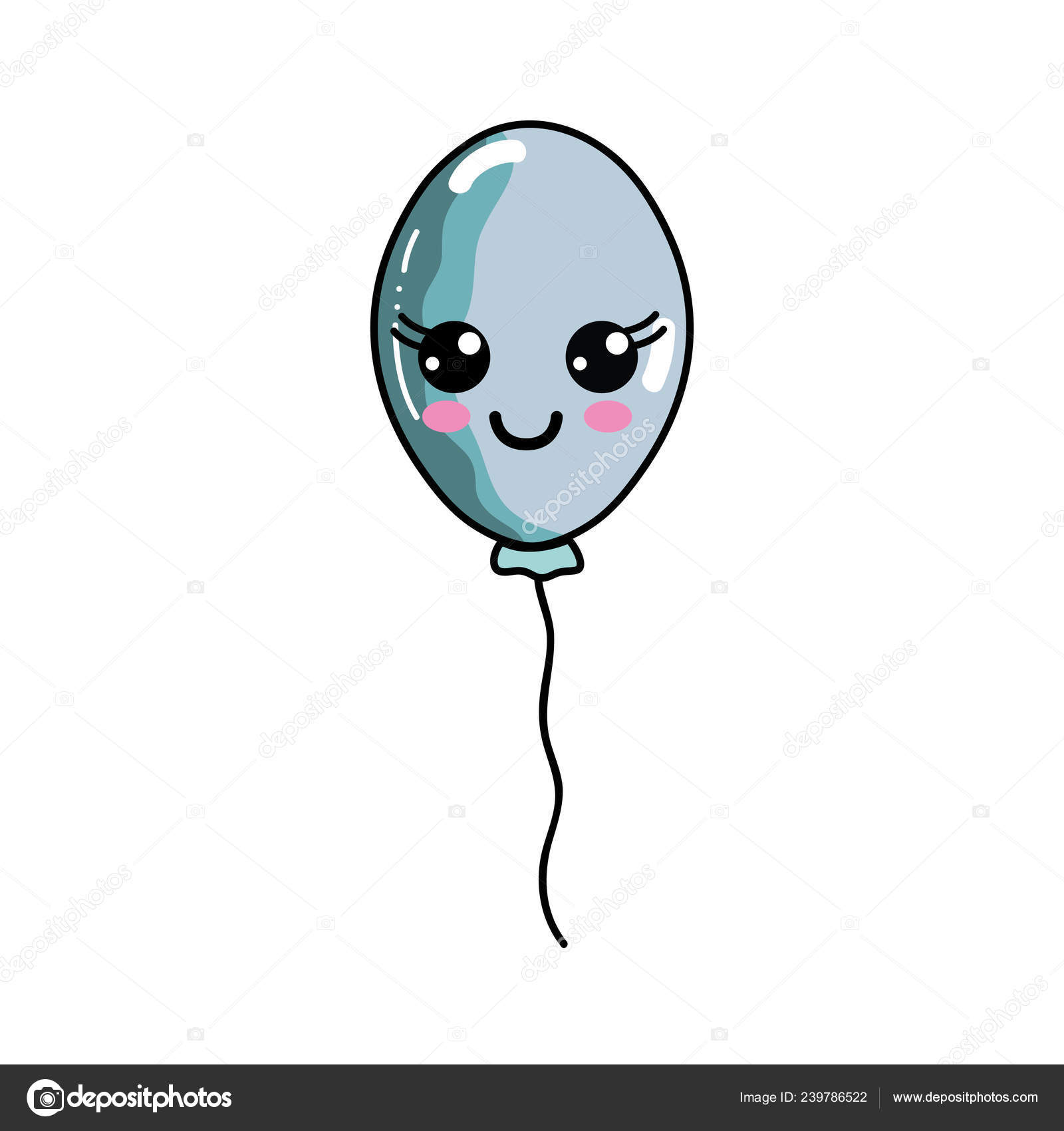 Kawaii Cute Happy Balloon Icon Vector Illustration Stock Vector Image ...